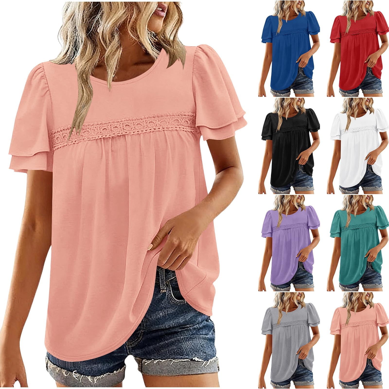 Ashirexll Womens Casual Tops, Summer Fashion Textured Button Slim Short ...