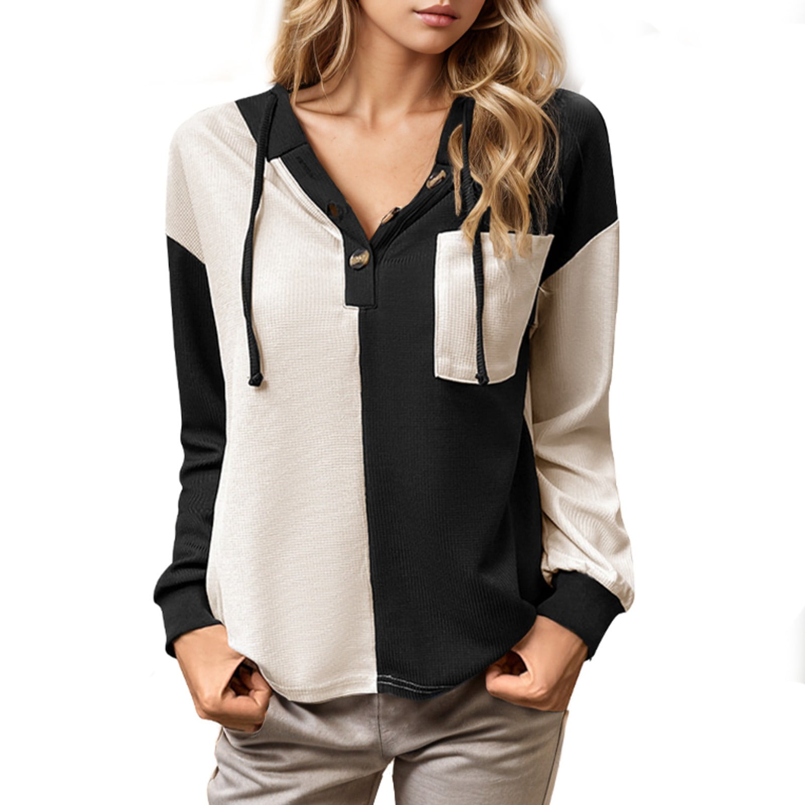 Ashirexll Womens Fall Fashion 2024 Loose Patchwork Fall Button Collar ...