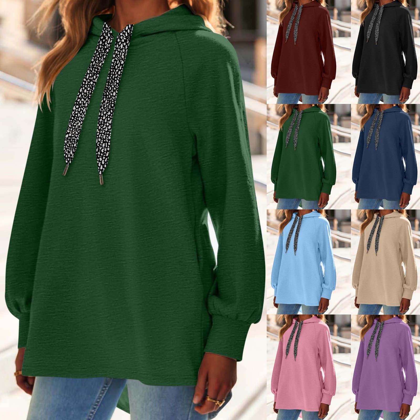 Ashirexll Womens Hooded Pullover Zip Up Hoodie Women Solid Color ...