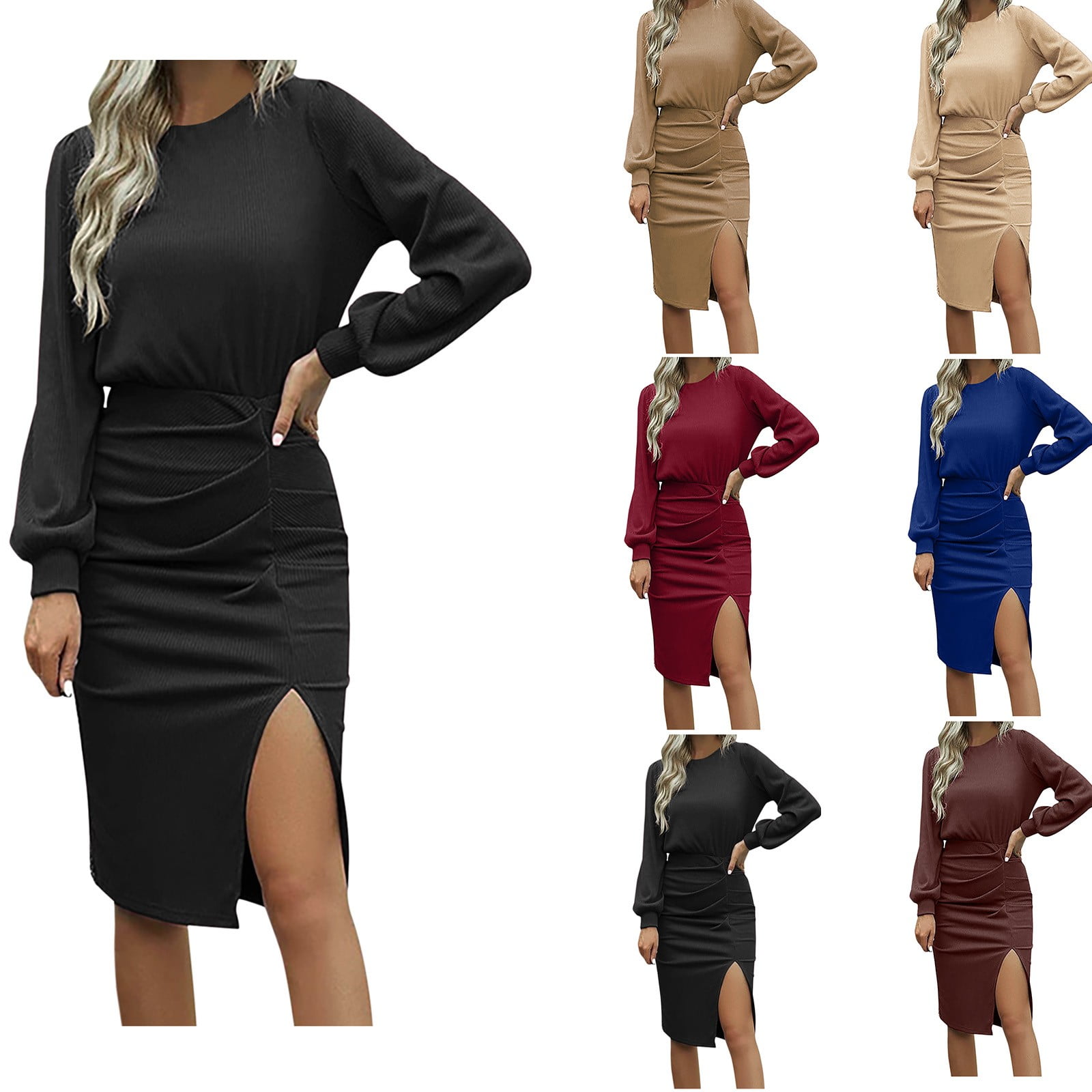 Ashirexll Womens Long Sleeve Dresses, Midi Dresses for Women, Winter ...