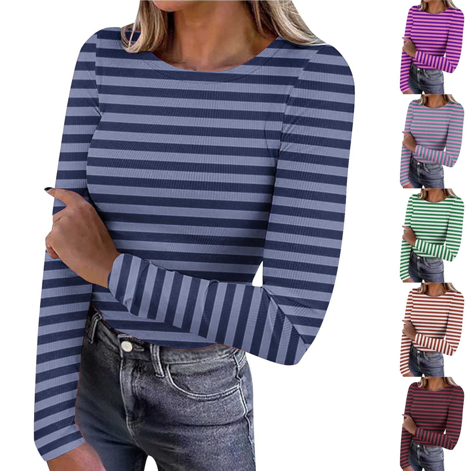 Ashirexll Womens Long Sleeve Tops Casual Winter Tops for Printed Round ...