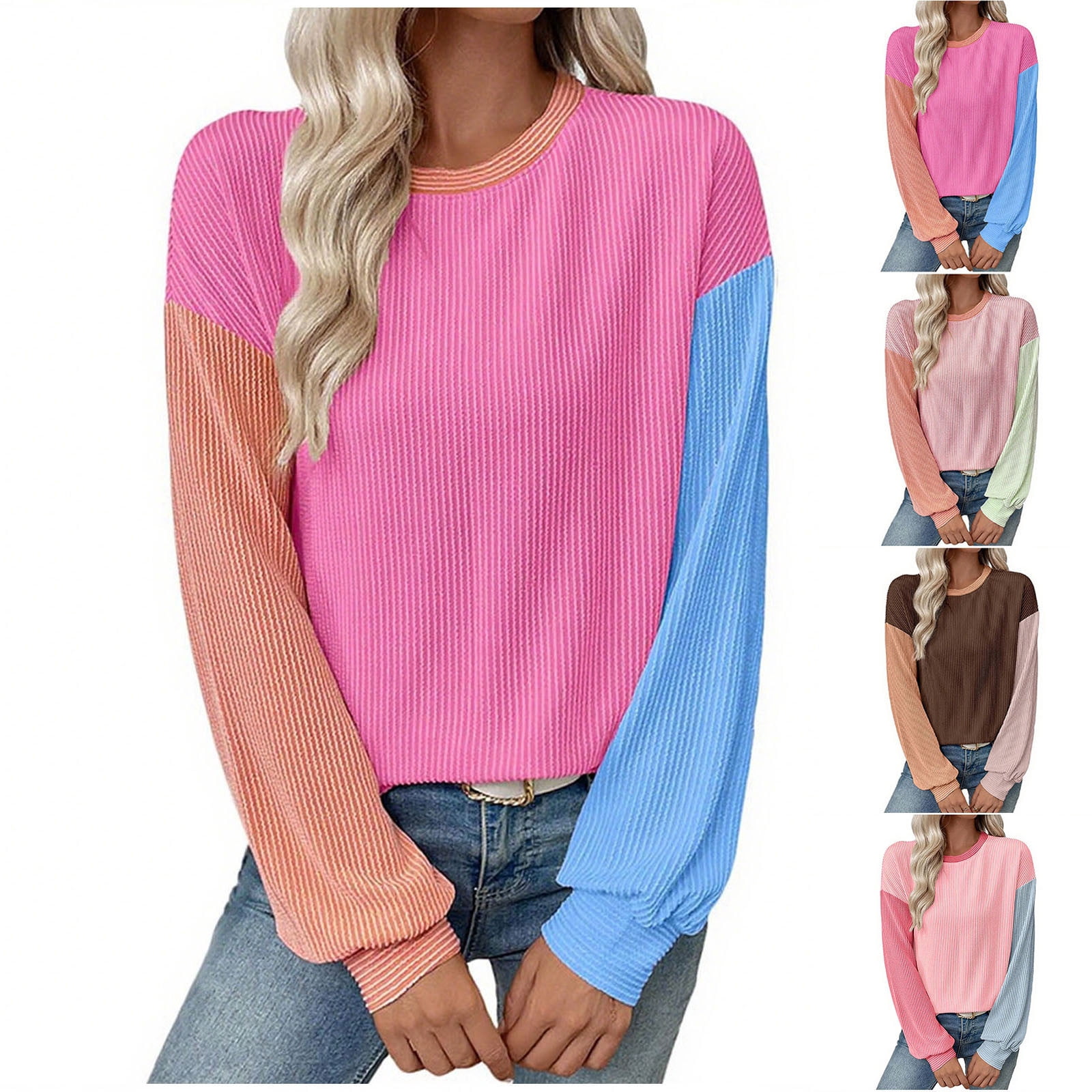 Ashirexll Womens Long Sleeve Tops Casual Winter Tops for Round Neck ...