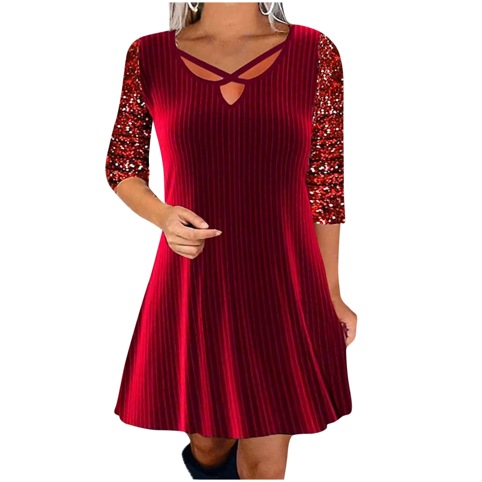 Ashirexll Womens Winter Dresses, Midi Dresses for Women, Solid Color V ...