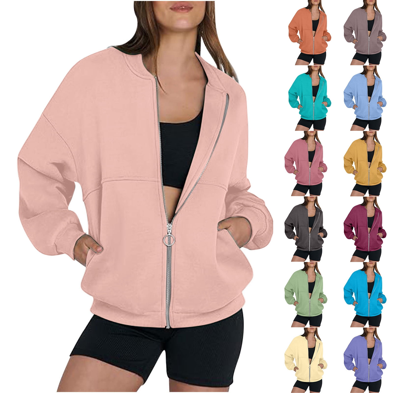 Ashirexll Womens Winter Tops Long Sleeve Tops Women Zip Up Oversized ...