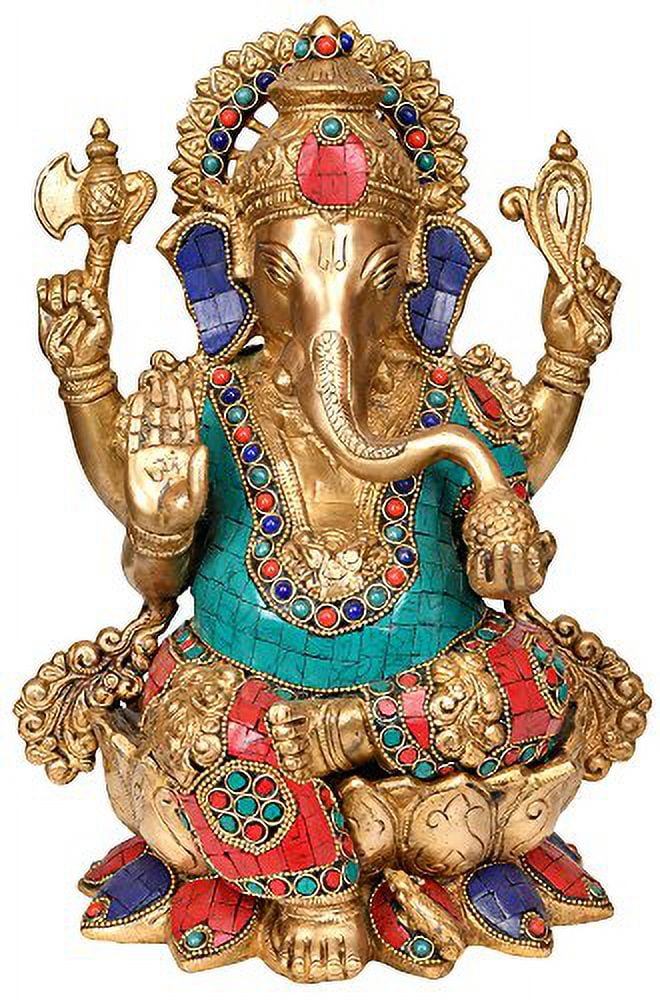 Ashirwad Ganesha with Trishul Mark on Forehead - Brass with Inlay Statue - Walmart.com