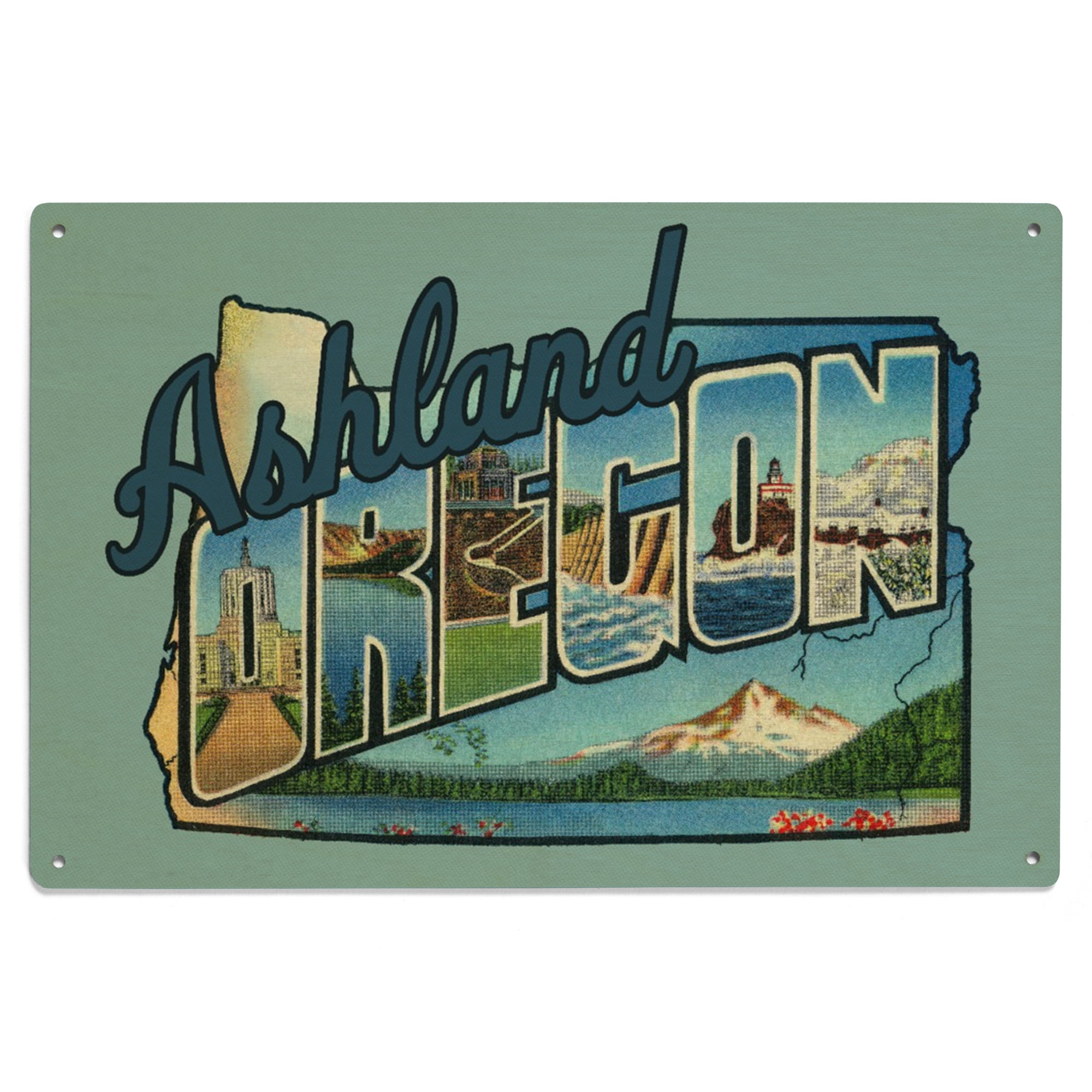 Ashland, Oregon, Large Letters Scene, Contour, Vintage Artwork Birch ...