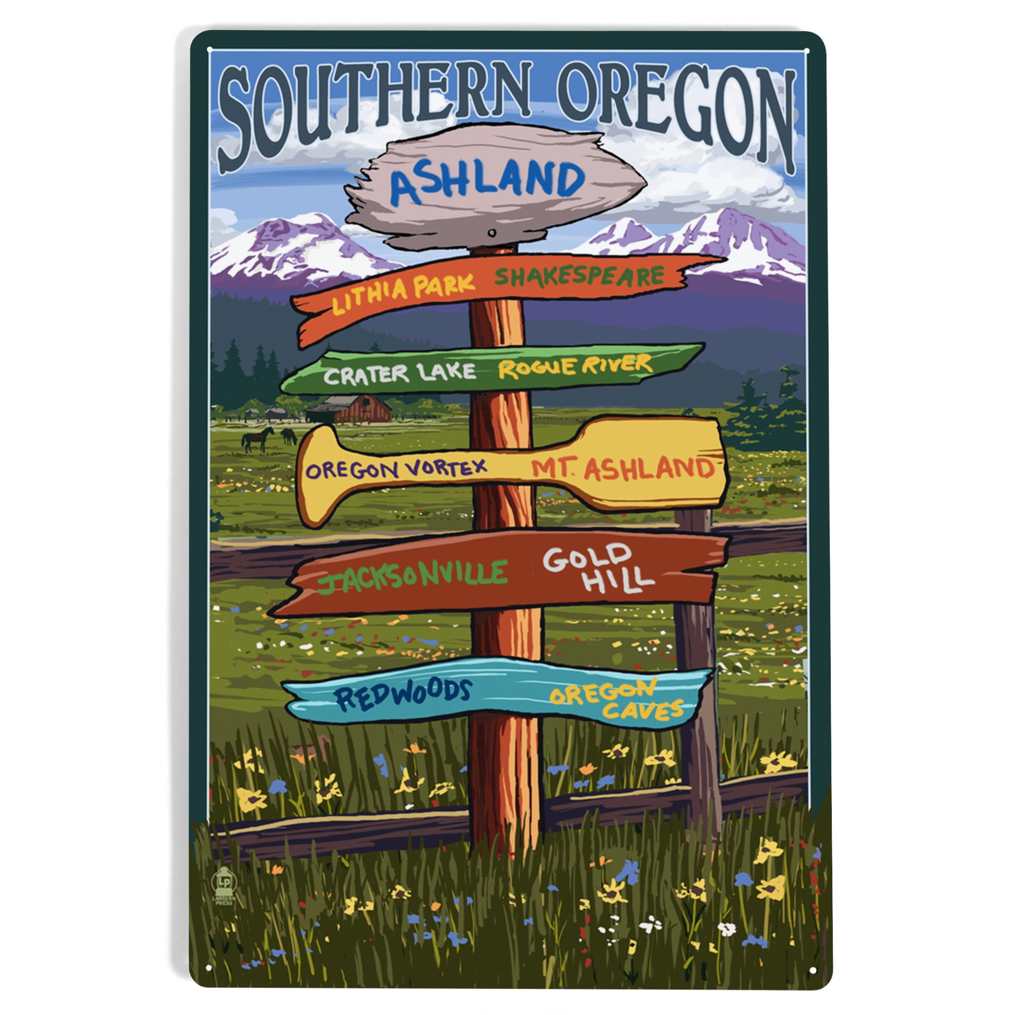Ashland, Oregon, Signpost Destinations (12x18 Aluminum Art, Indoor ...