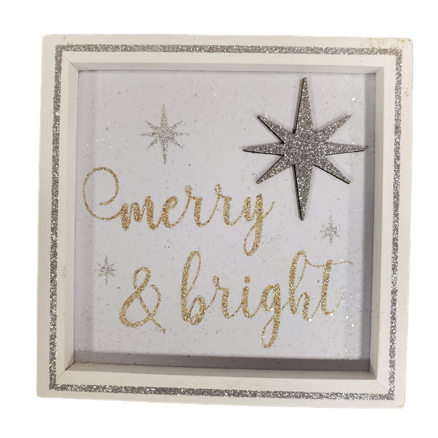 Ashland Wall OR TABLETOP Decor Christmas Sign MERRY BRIGHT 6 X 6 X 1.5 ...