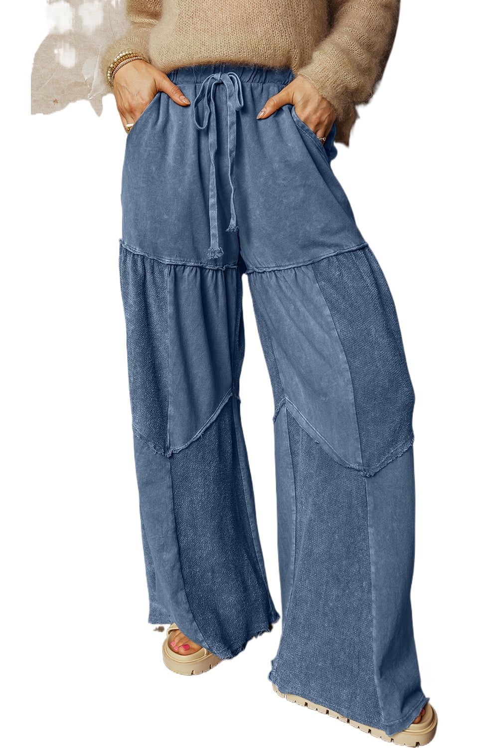 Ashleigh Blue Patchwork Drawstring Pants – Stylish Wide Leg Design for ...