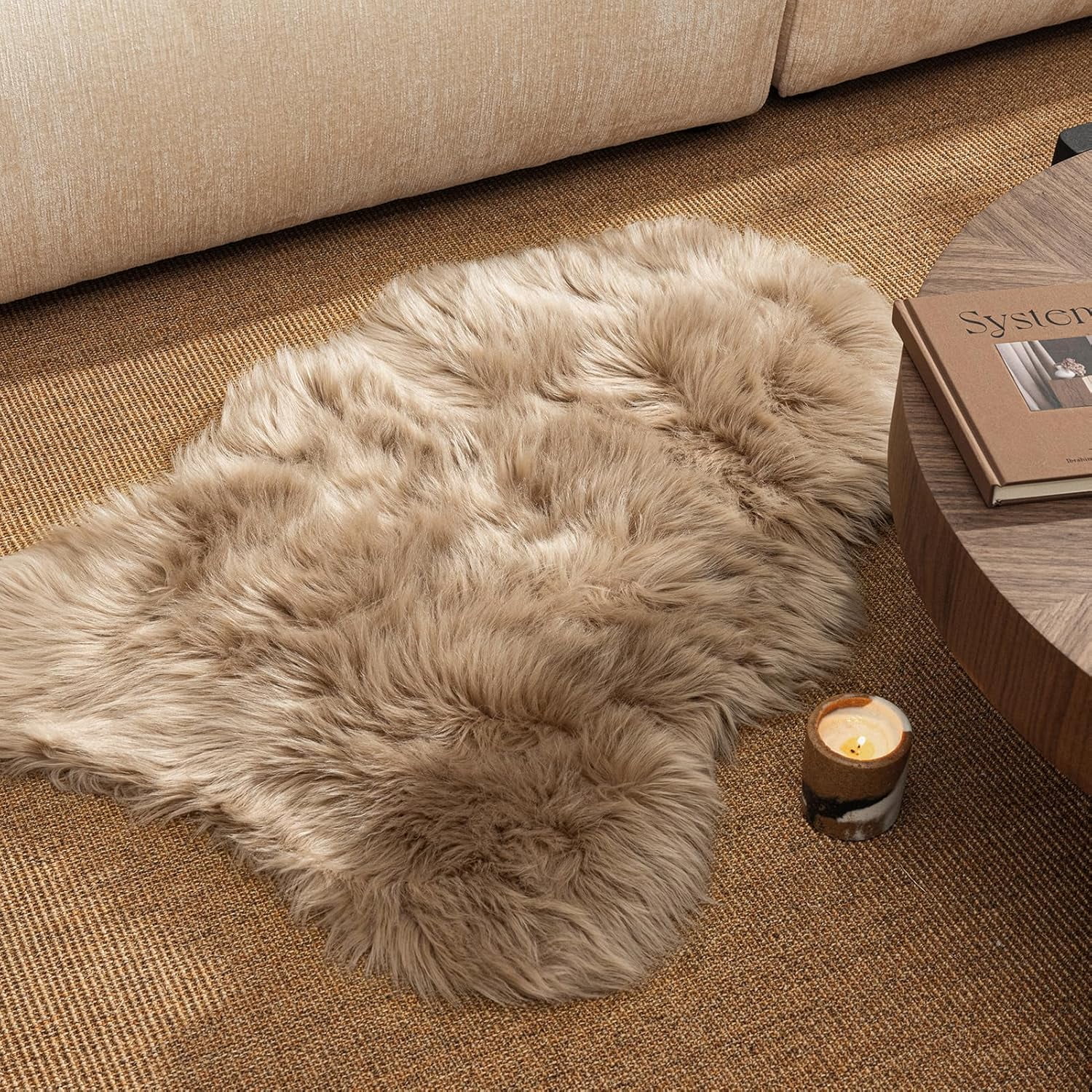Ashler Faux Fur Rug, Beige Area Rugs, Fluffy Sheepskin Fur Rug, Fuzzy ...