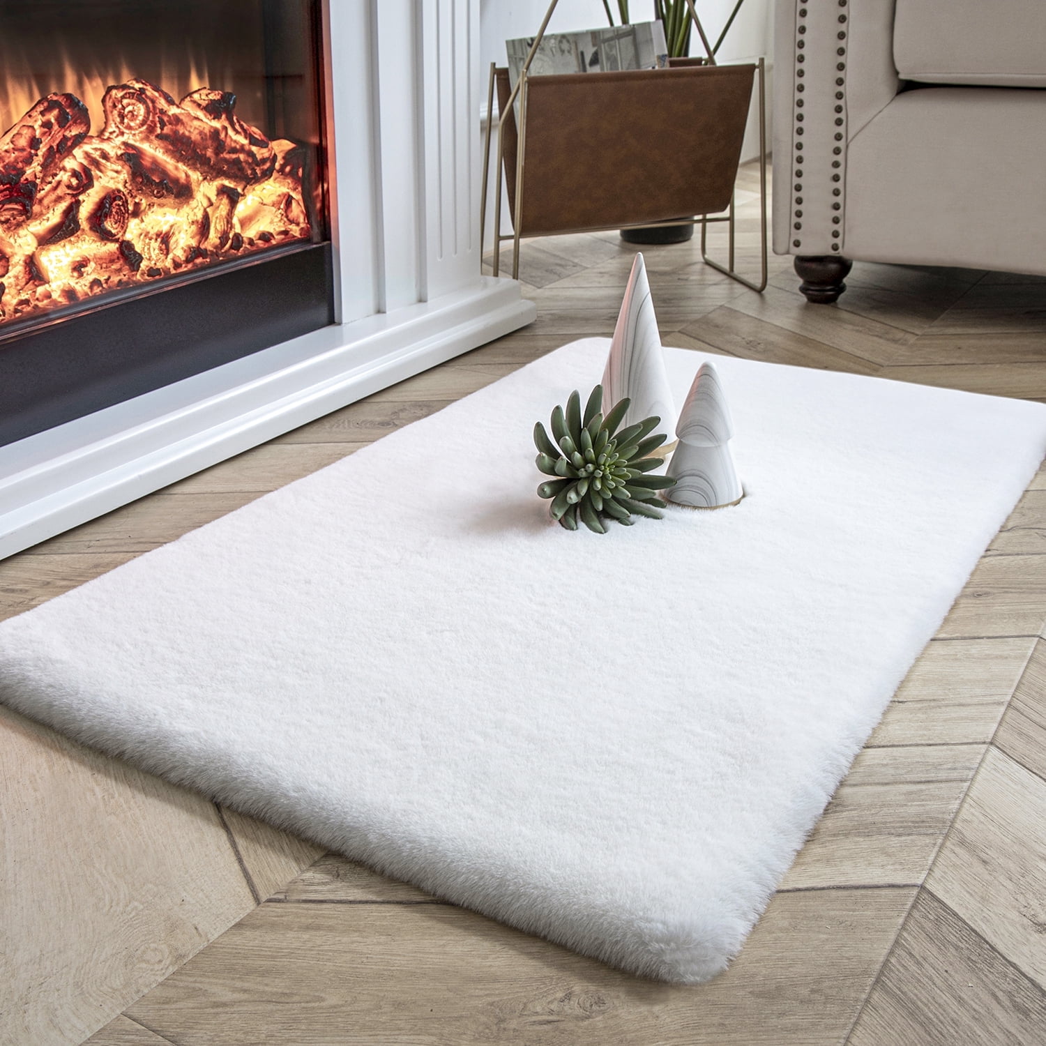 Ashler Home Fluffy Faux Rabbit Fur White Area Rug, 2x3 ft, Super Soft ...