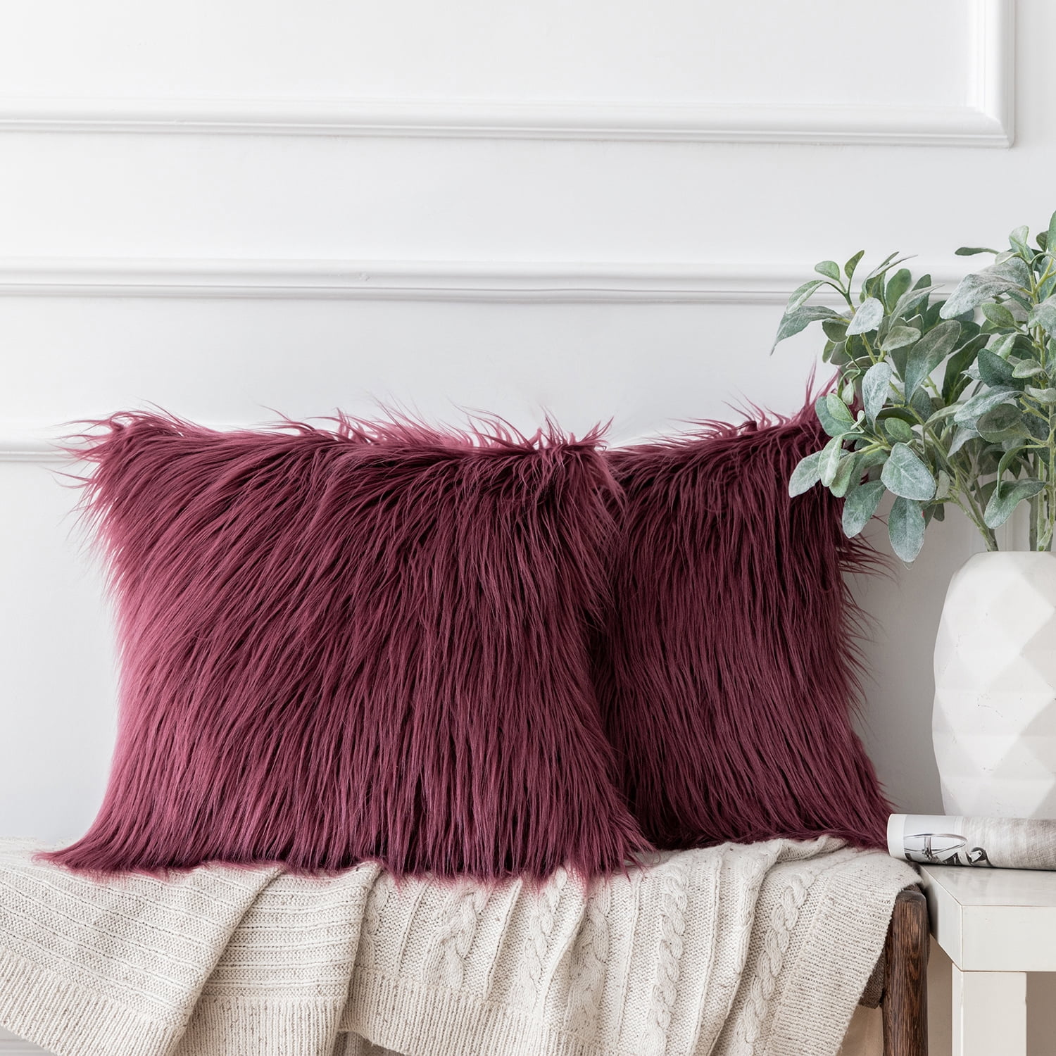 Ashler Luxury Style Decorative Faux Fur Throw Pillow Case Cushion Cover ...