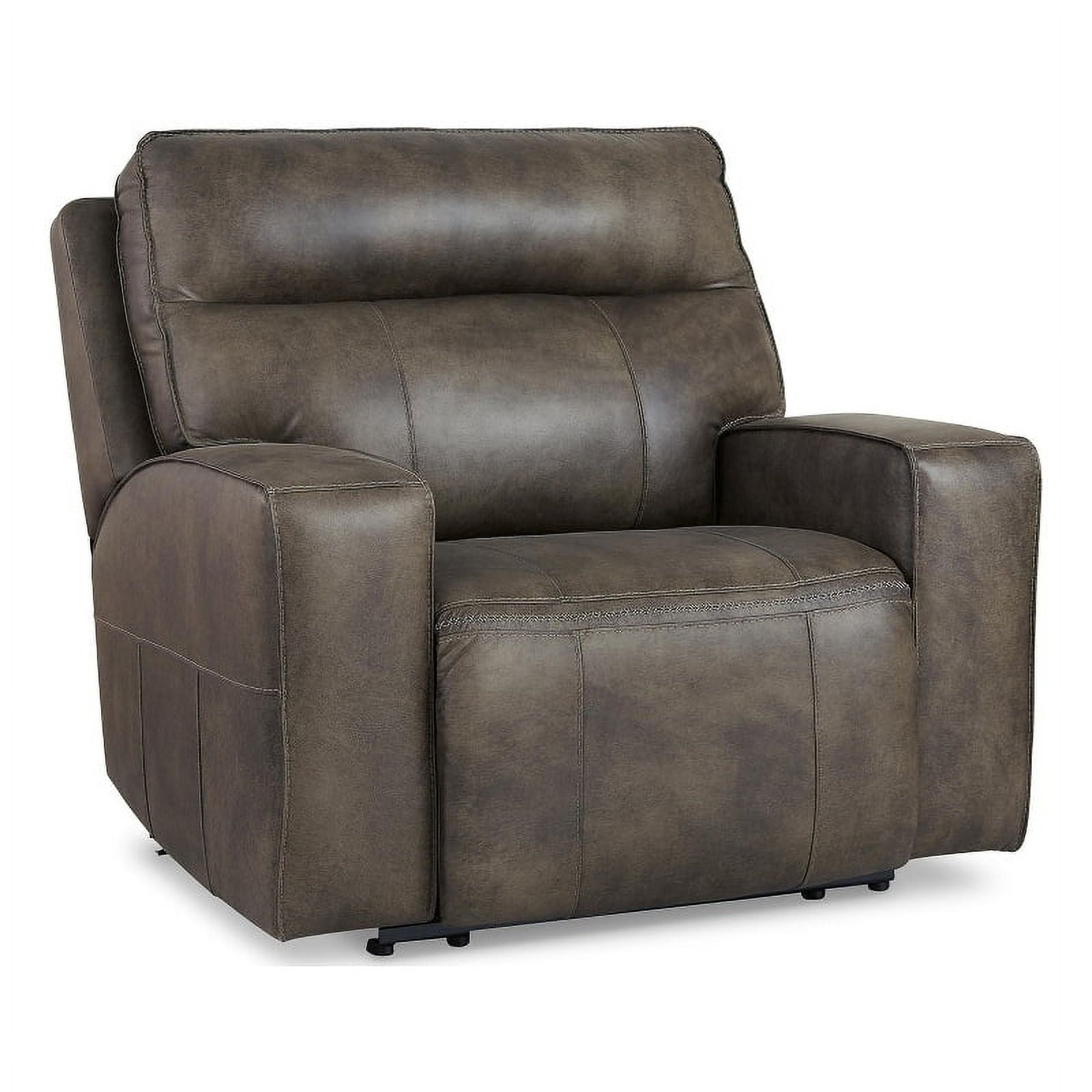 Ashley Furniture Game Plan Wide Seat Leather Power Recliner in Dark ...