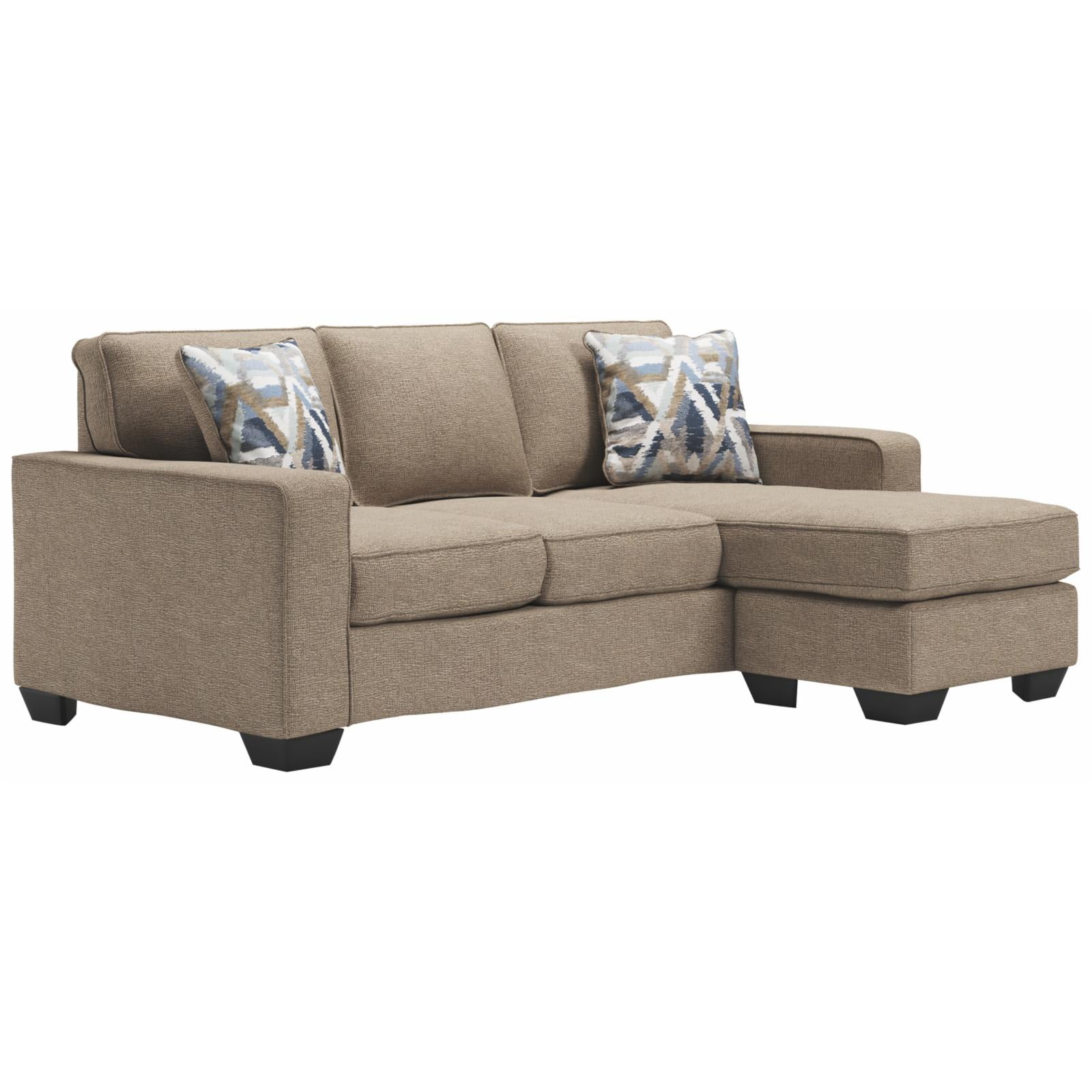 Ashley Furniture Greaves Fabric & Wood Sofa Chaise in Stone Light Brown ...