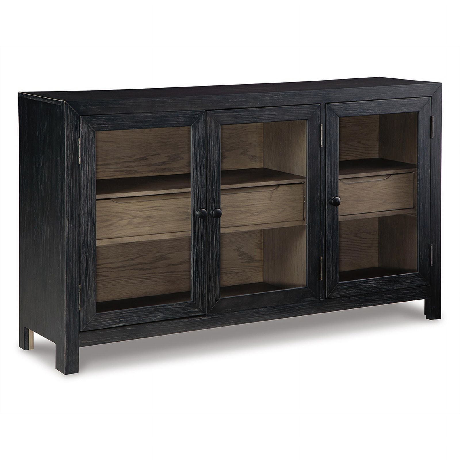 Ashley Furniture Lenston 3-Door Wood Accent Cabinet in Black/Warm Gray ...