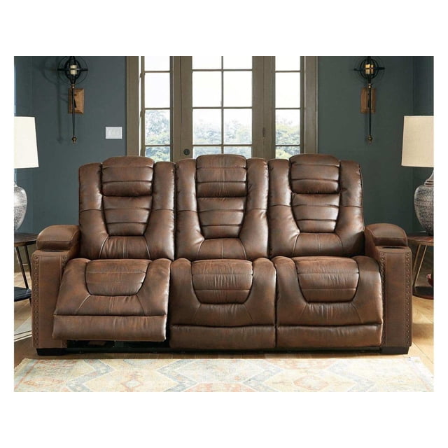 Ashley Furniture Modern Living Room Power Recliner Sofa in Dark Brown ...