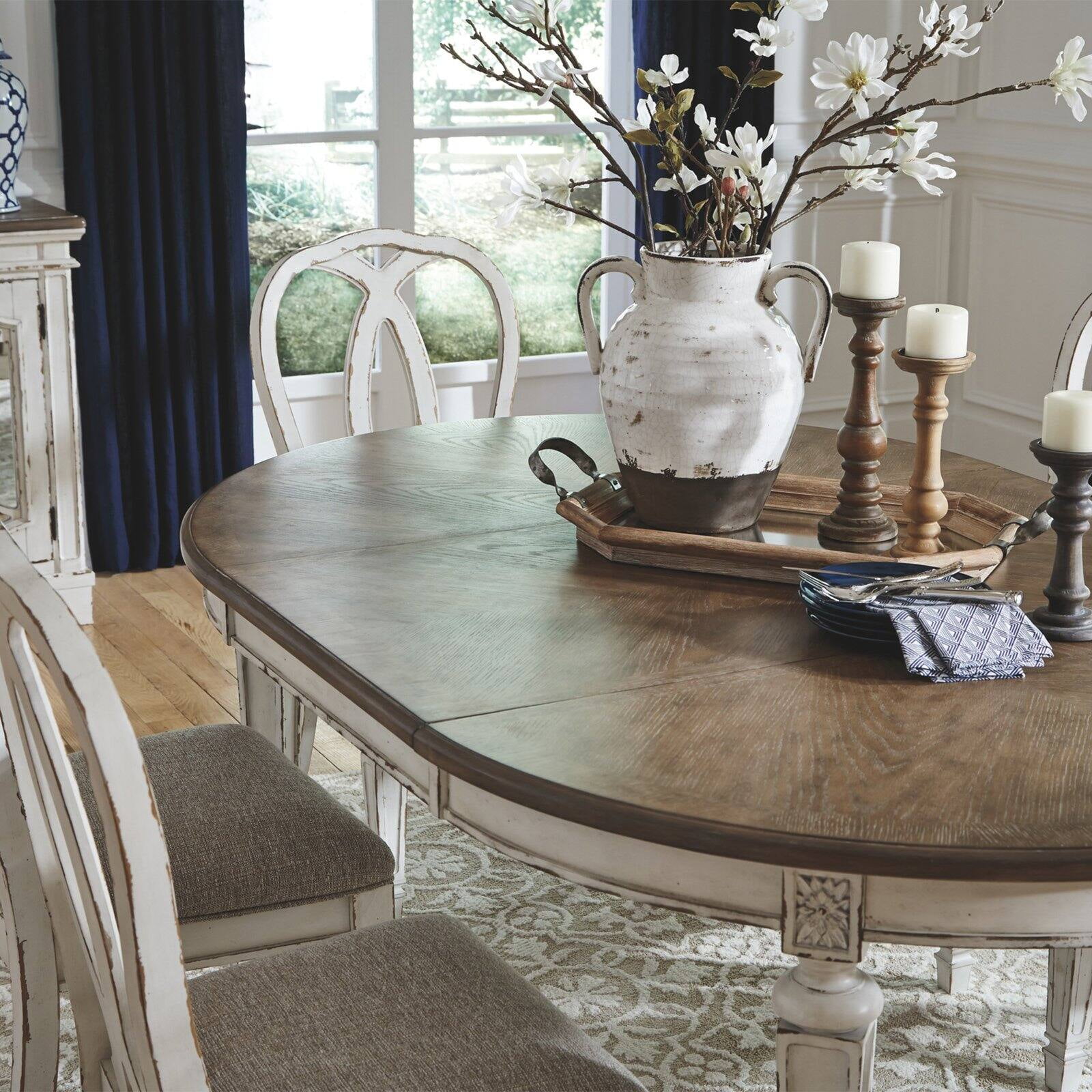 Ashley Furniture Realyn Antique French Country Distressed Wood 72 Oval Extendable Dining Table in White Walmart