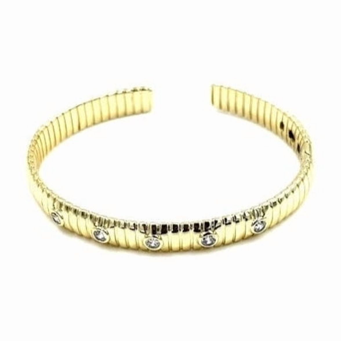 Ashley Gold Stainless Steel Gold Plated Open Design 5 CZ Line Bangle ...