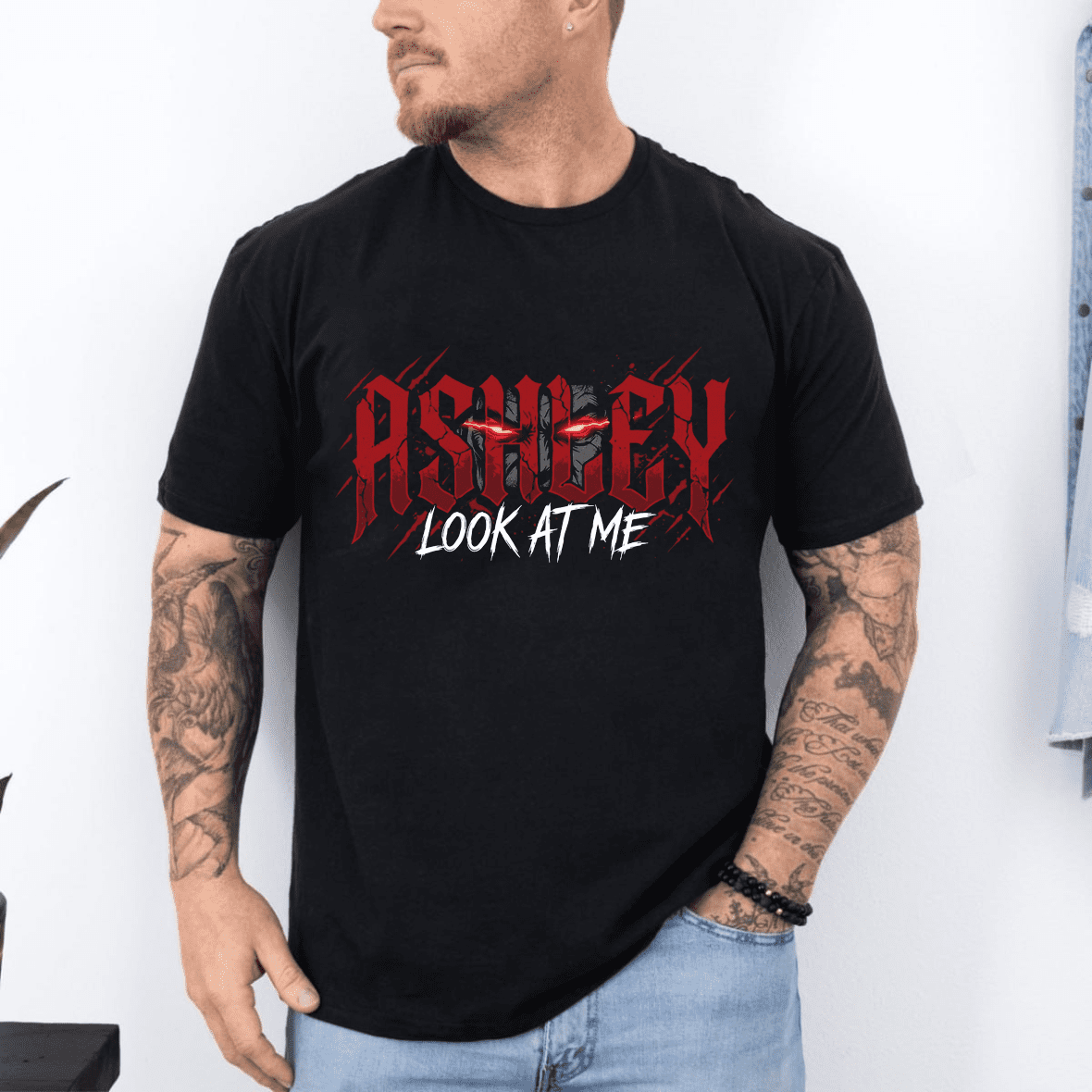 Ashley Look At Me Graphic T-Shirt - Edgy Red Text Horror Style Tee ...