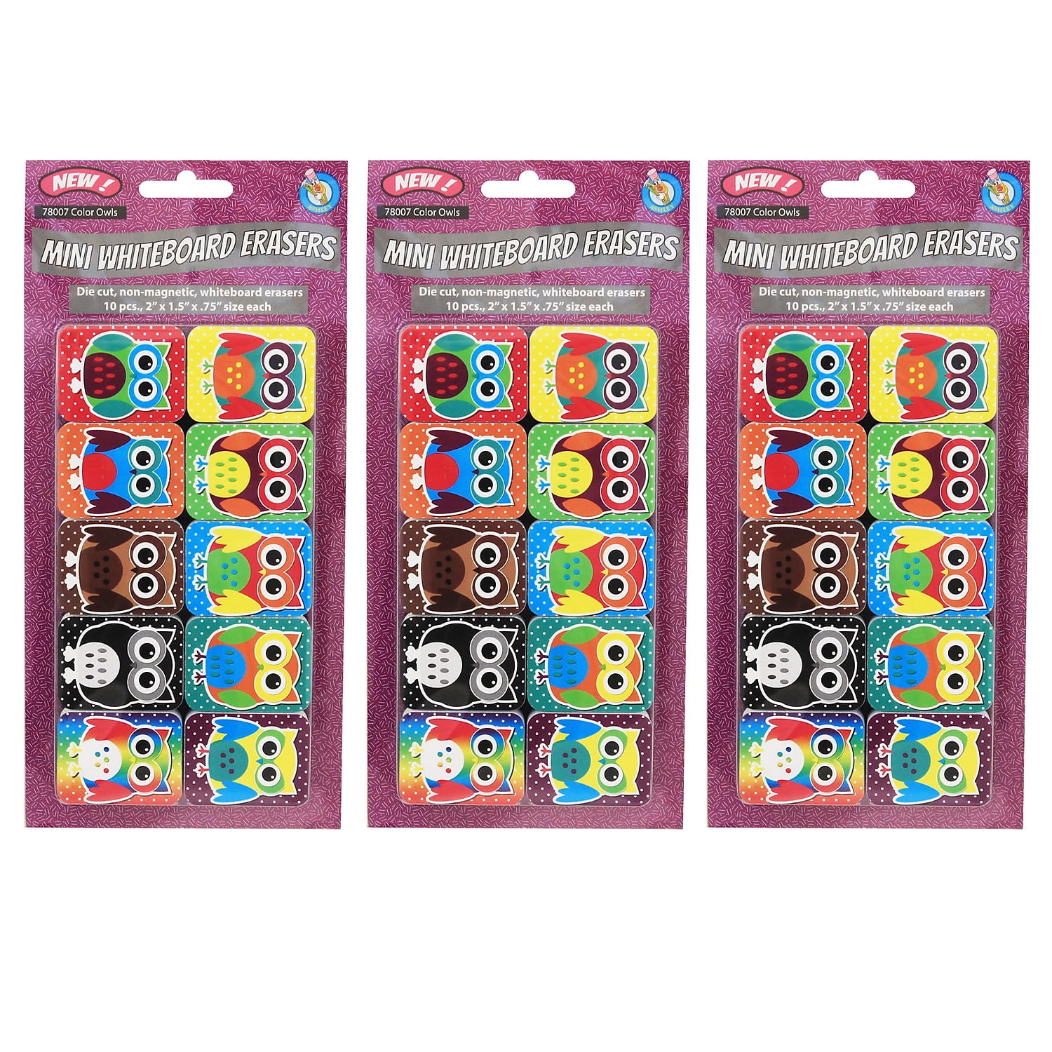 Ashley Productions ASH78007-3 Color Owls Mini Whiteboard Erasers Non ...