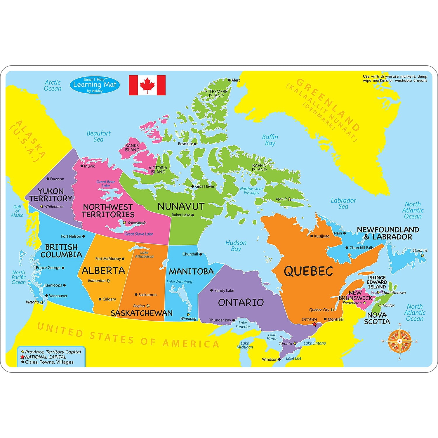 Ashley Productions Smart Poly 12" x 17" Canada Basic Map Learning Mat ...