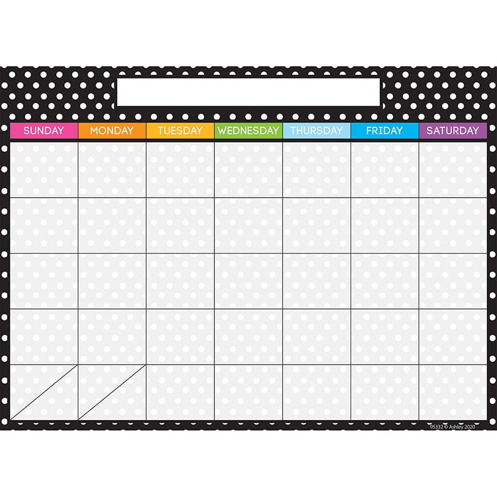 Ashley Smart Poly Dry Erase Black and White Dots Calendar Chart, 13" x ...