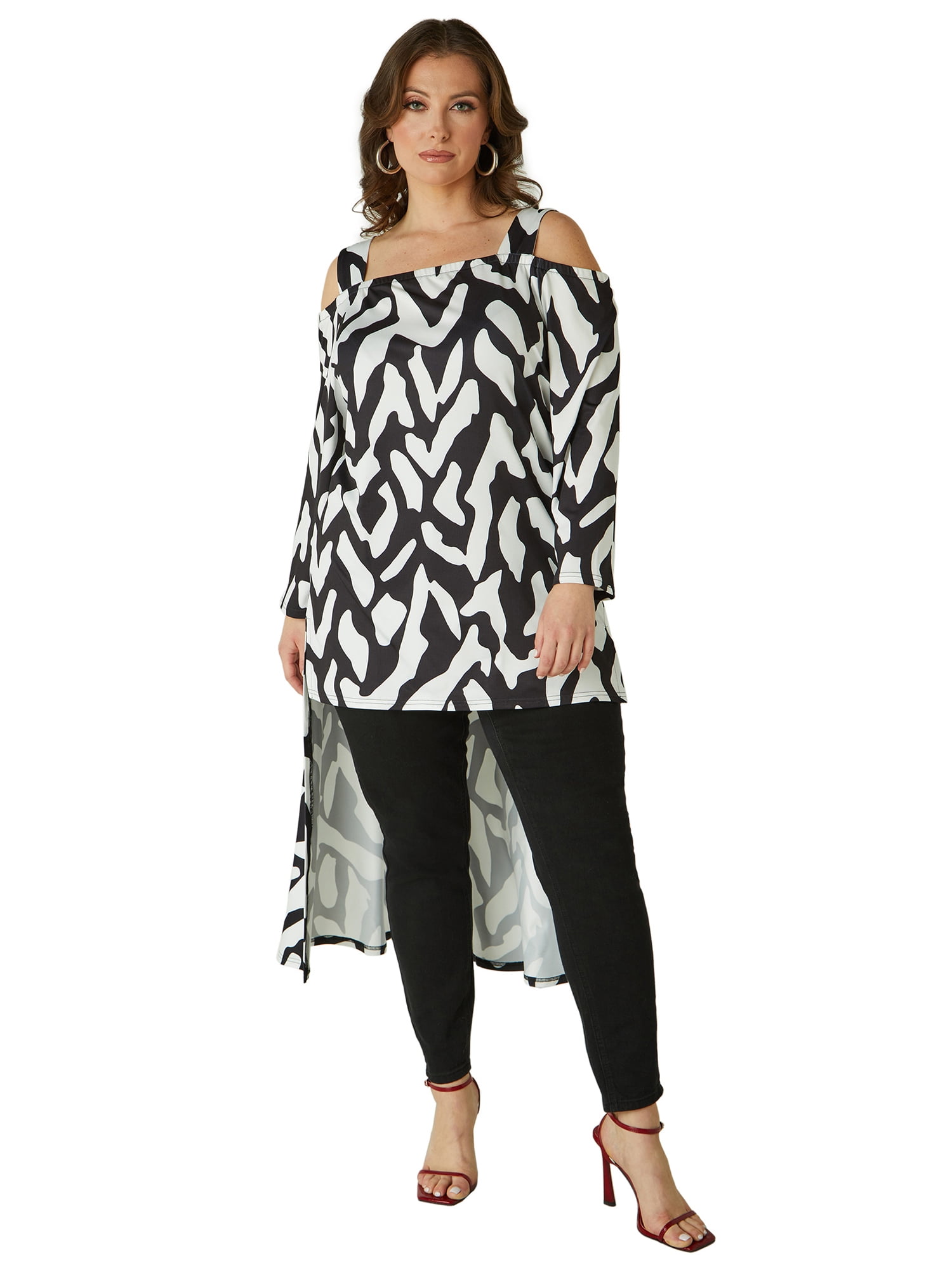 Ashley Stewart Women's Plus Hi-Low Printed Off the Shoulder Dress ...