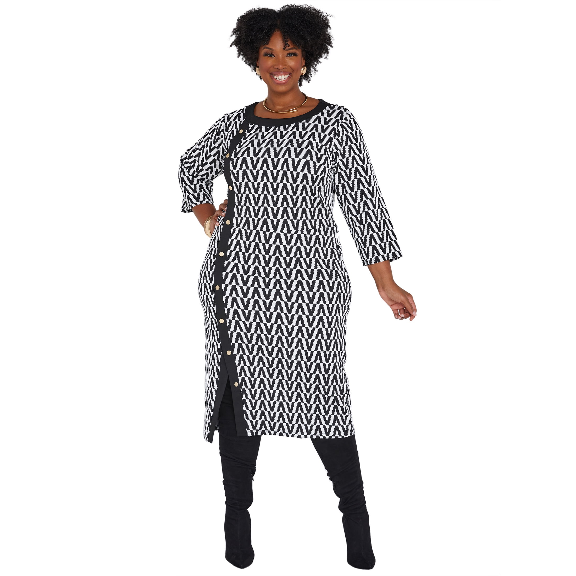 Ashley Stewart Women's Plus Size Button Detailed Midi Sheath Dress ...