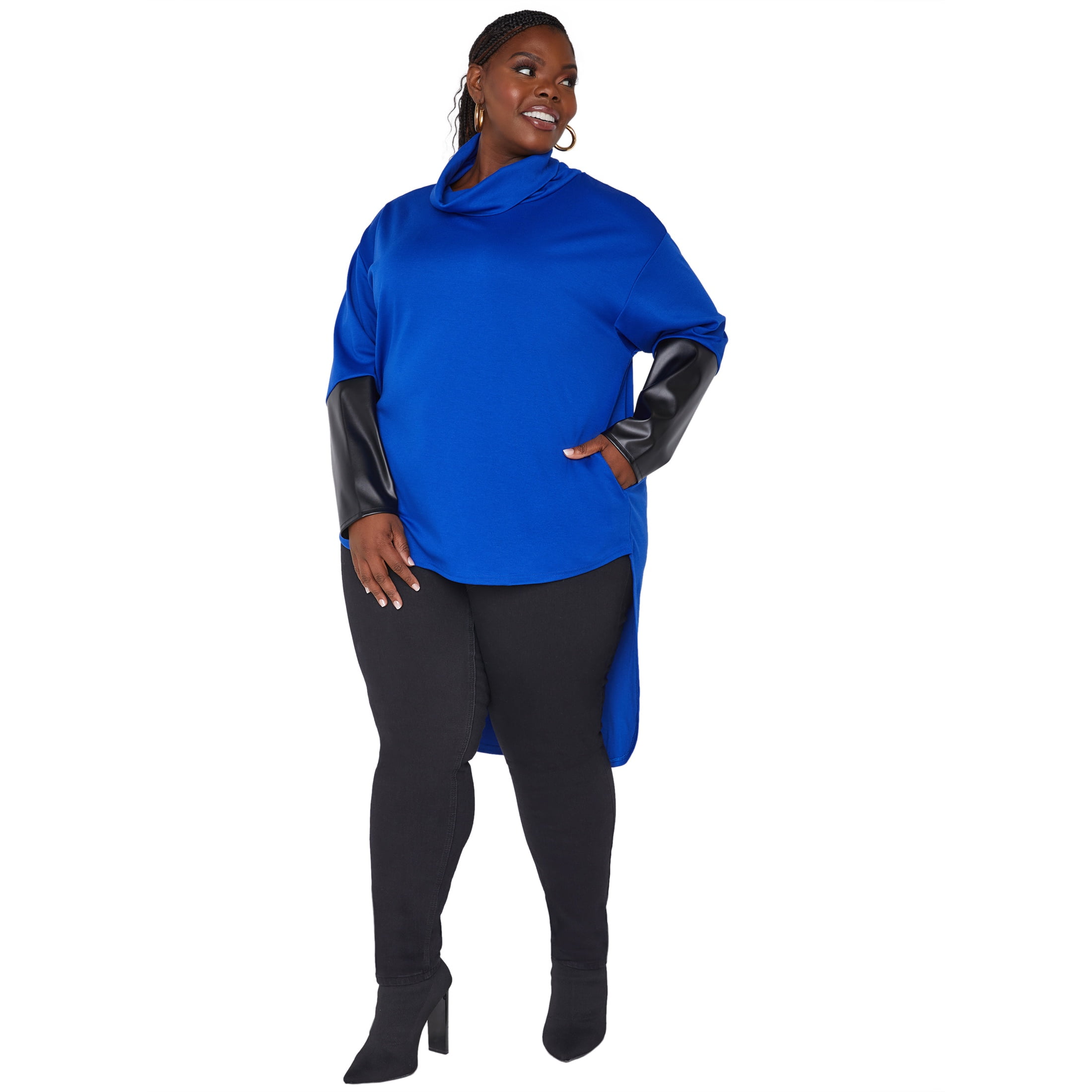 Ashley Stewart Women's Plus Size Faux Leather Paneled Hi Low Tunic ...