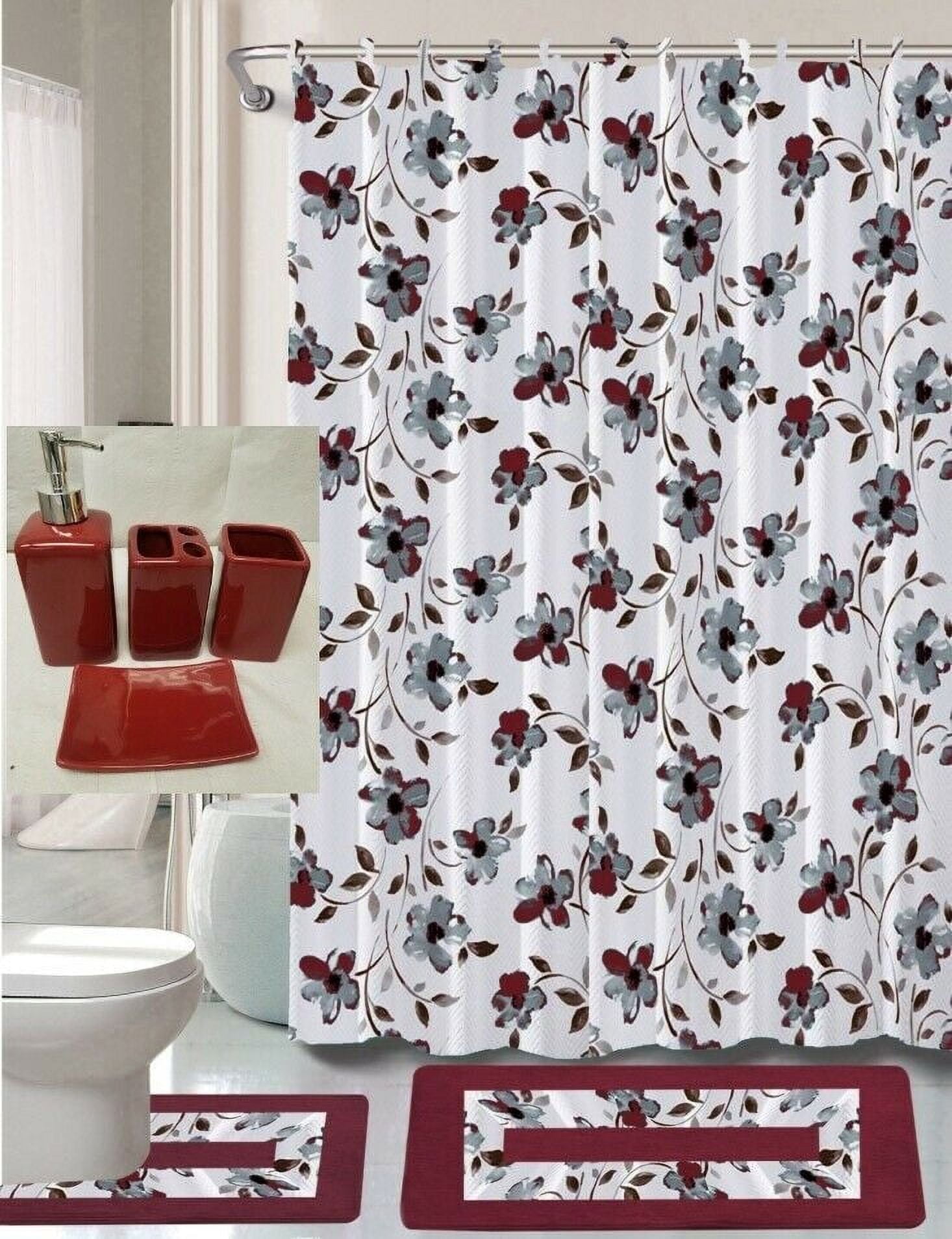 Ashley burgundy Bathroom rug, mat non slip soft shaggy with shower ...