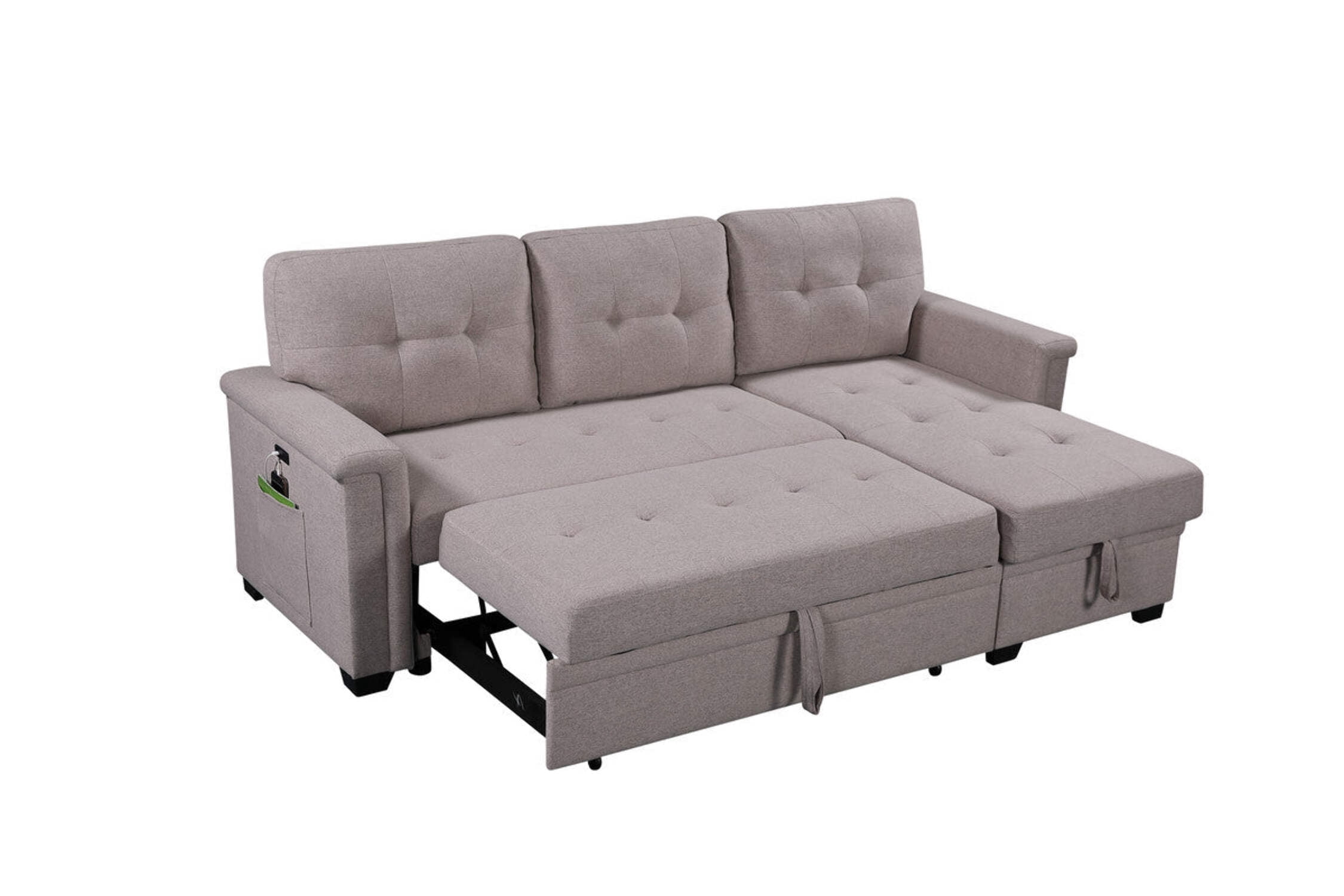 Ashlyn 84' Light Gray Reversible Sleeper Sectional Sofa with Storage ...