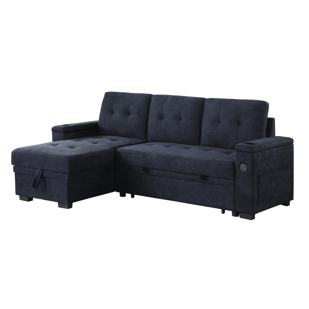 Ashlyn II 84"W Dark Gray Woven Fabric Rev. Sleeper Sofa Storage USB ...