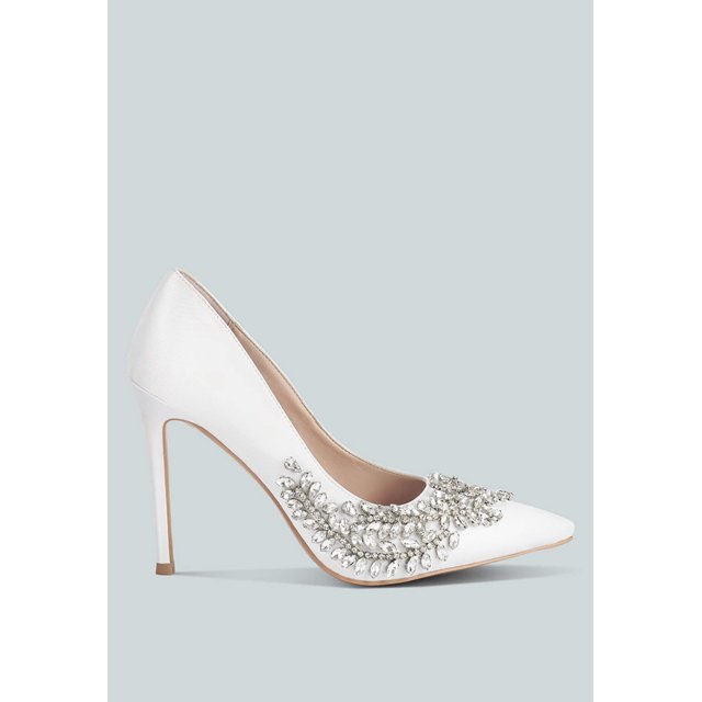 Ashlyn Rhinestones Embellished Satin Stiletto Pumps - Walmart Business ...