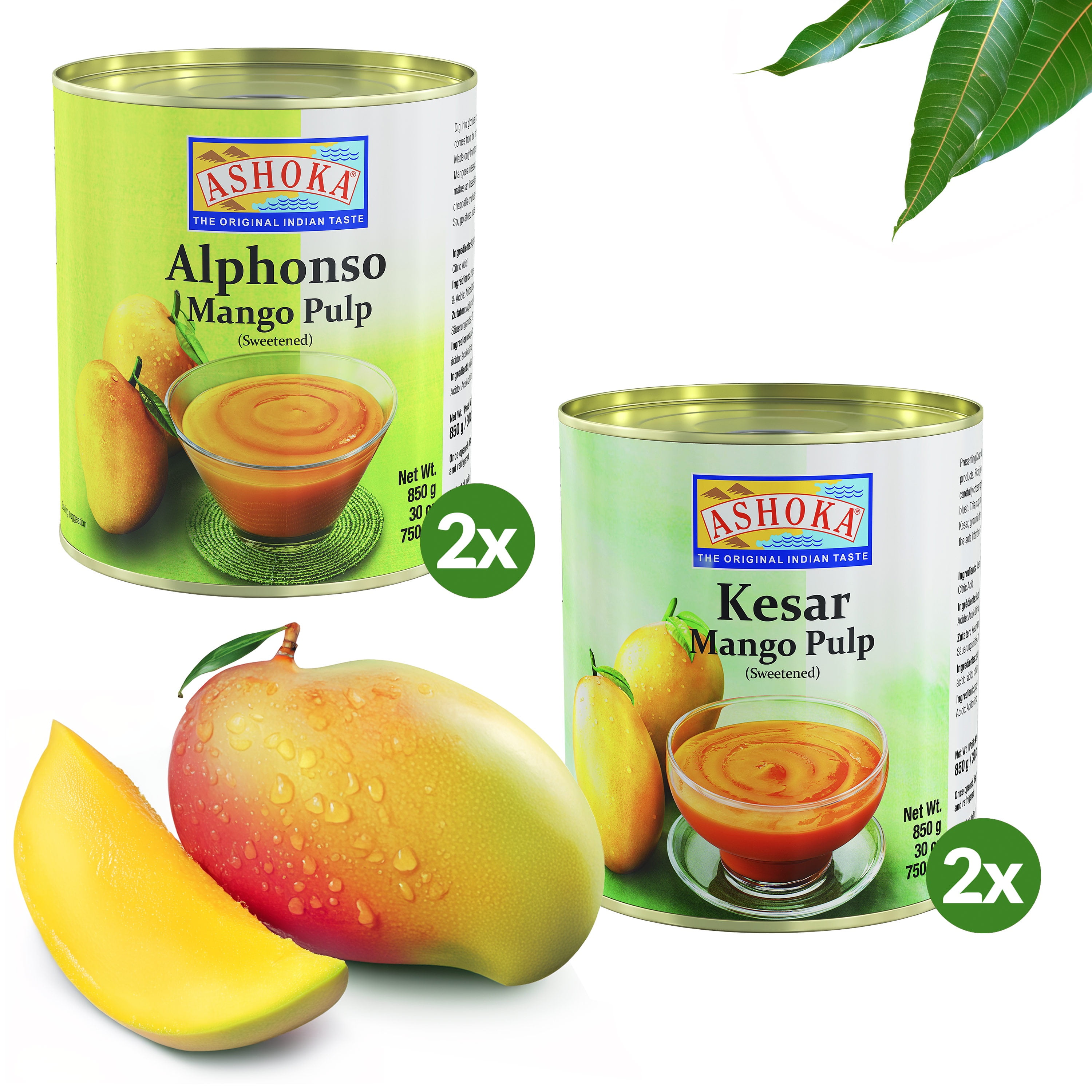 Ashoka Premium Mango Puree Variety Pack, Kesar & Alphonso Mango Pulp ...