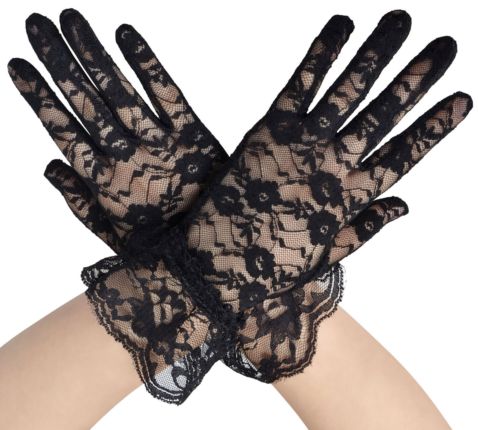 AshopZ Bridal Gloves Lace Wrist Length Special Occasion Wear, Black ...