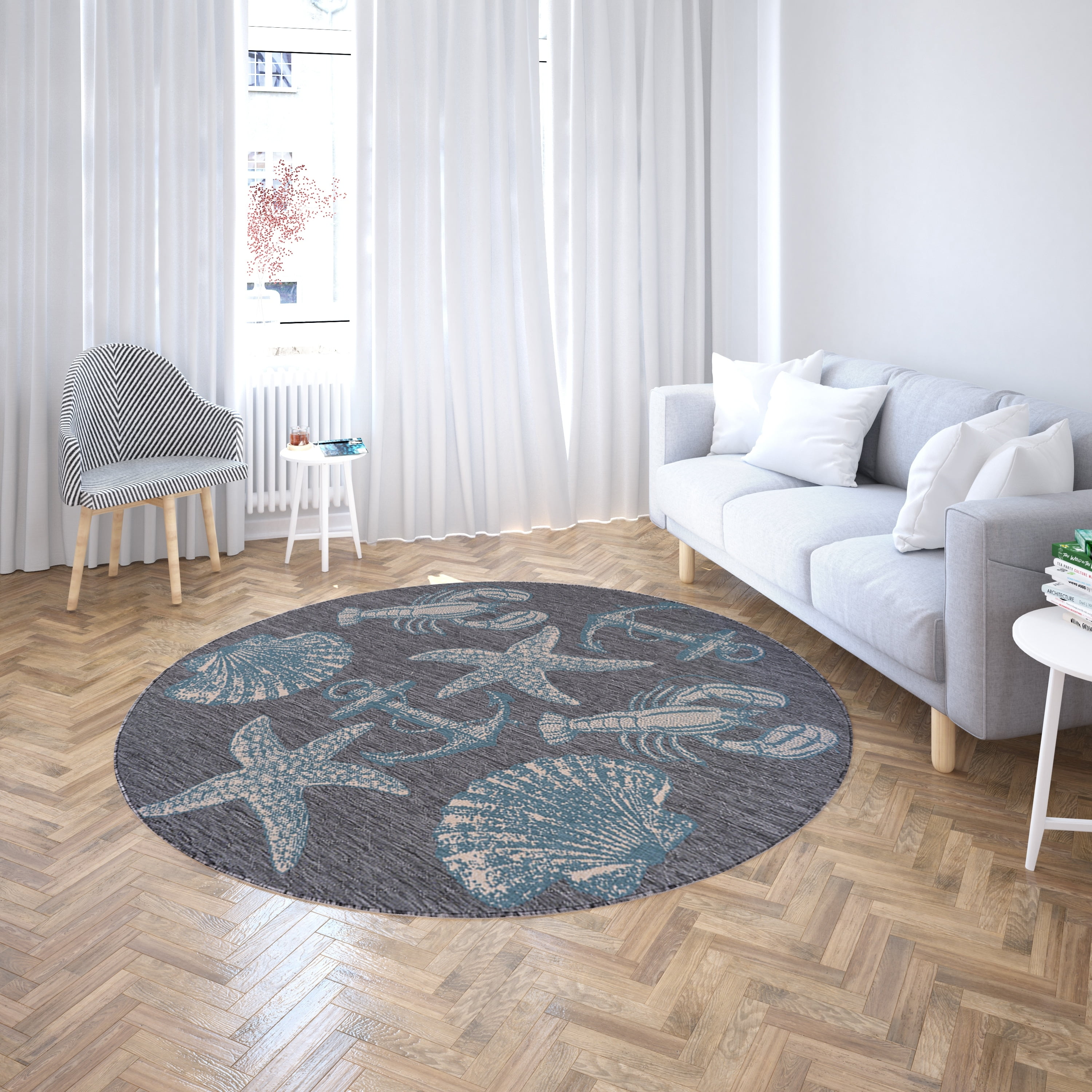 Ashore Nautical & Coastal Transitional Design Indoor/Outdoor Area Rug 5 ...