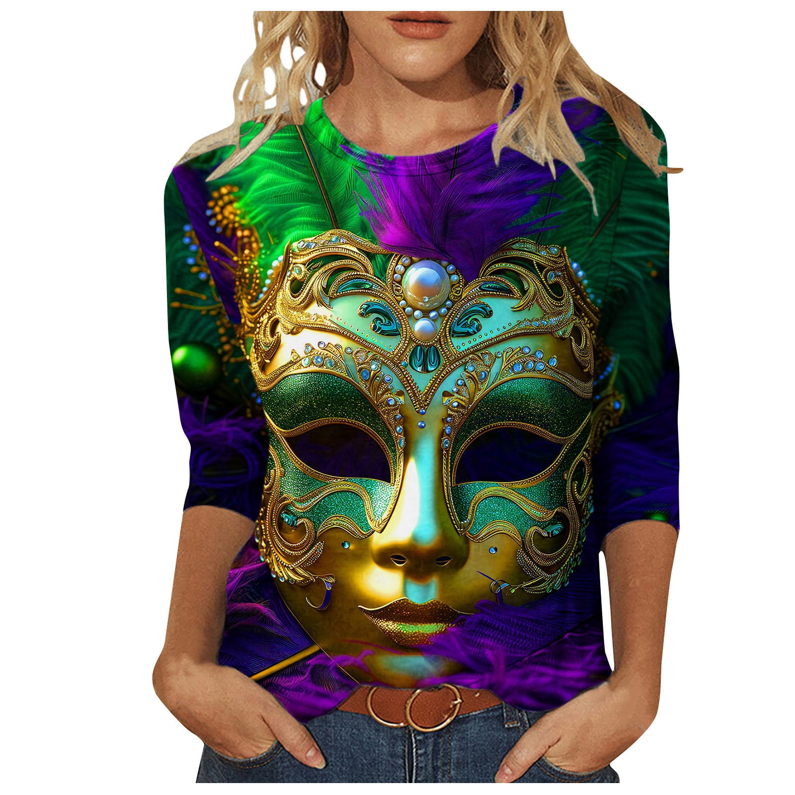 Ashosteey 2024 Mardi Gras Shirt for Women Carnival Themed Outfit Party ...