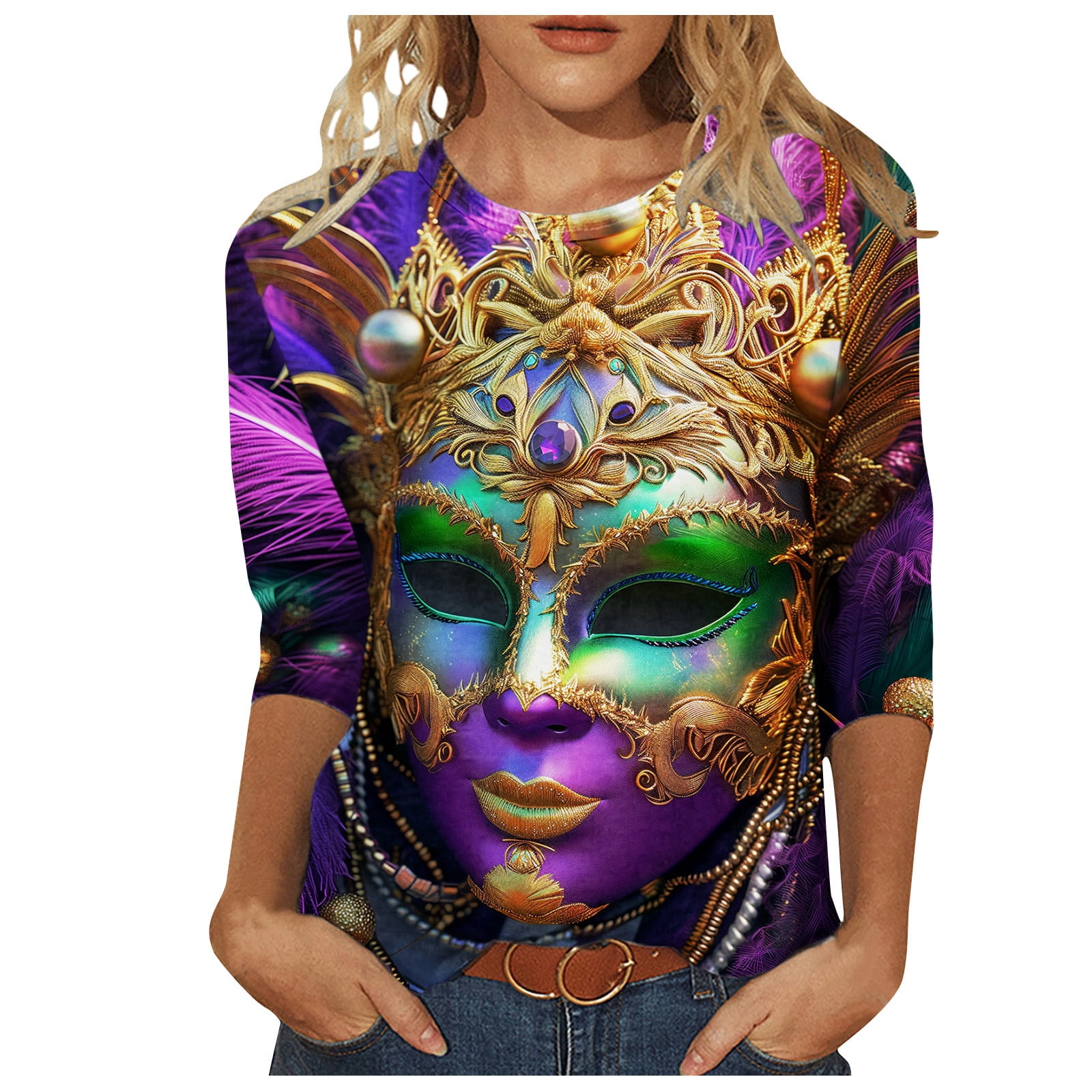 Ashosteey 2024 Mardi Gras Shirt for Women Carnival Themed Outfit Party ...
