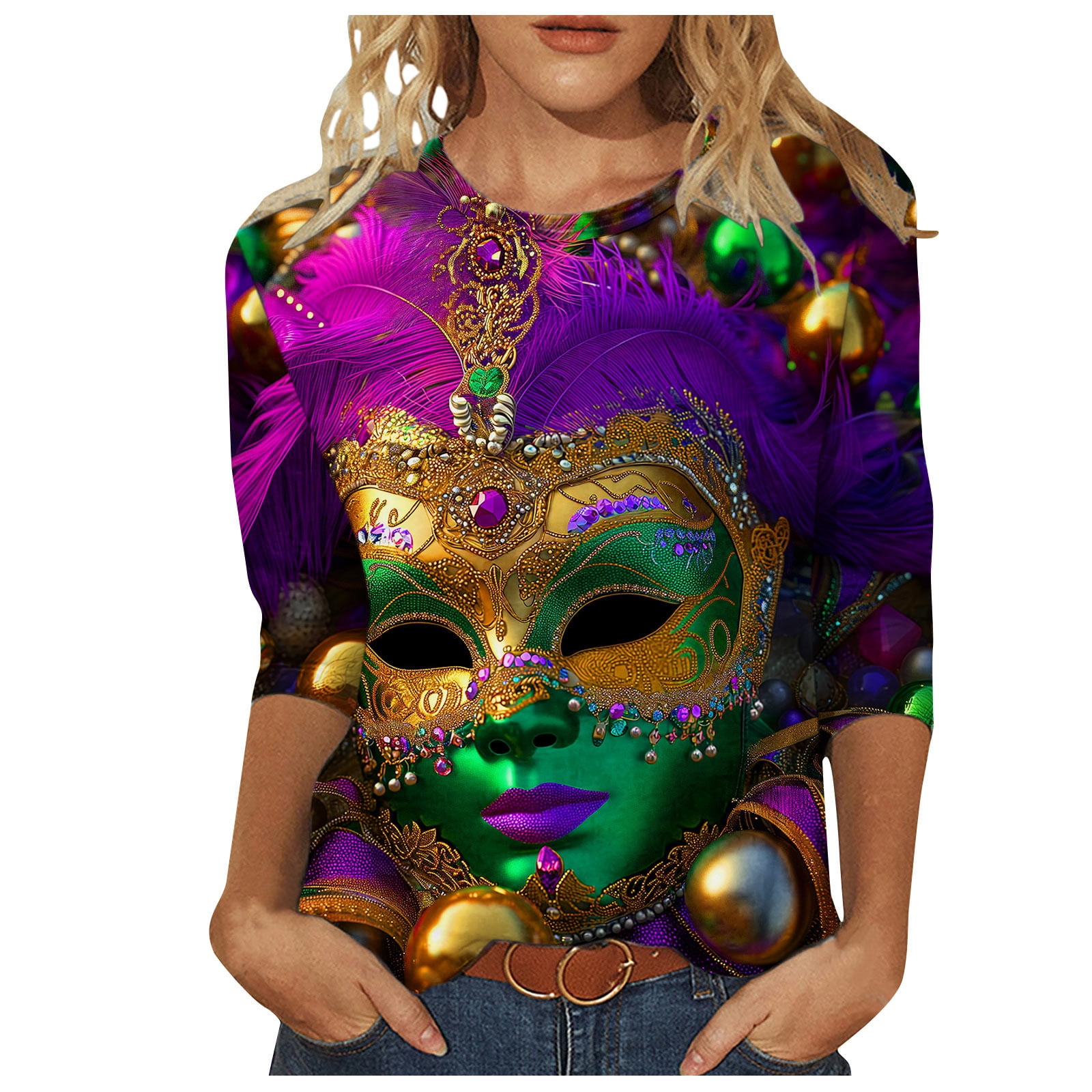 Ashosteey 2024 Mardi Gras Shirt for Women Carnival Themed Outfit Party ...