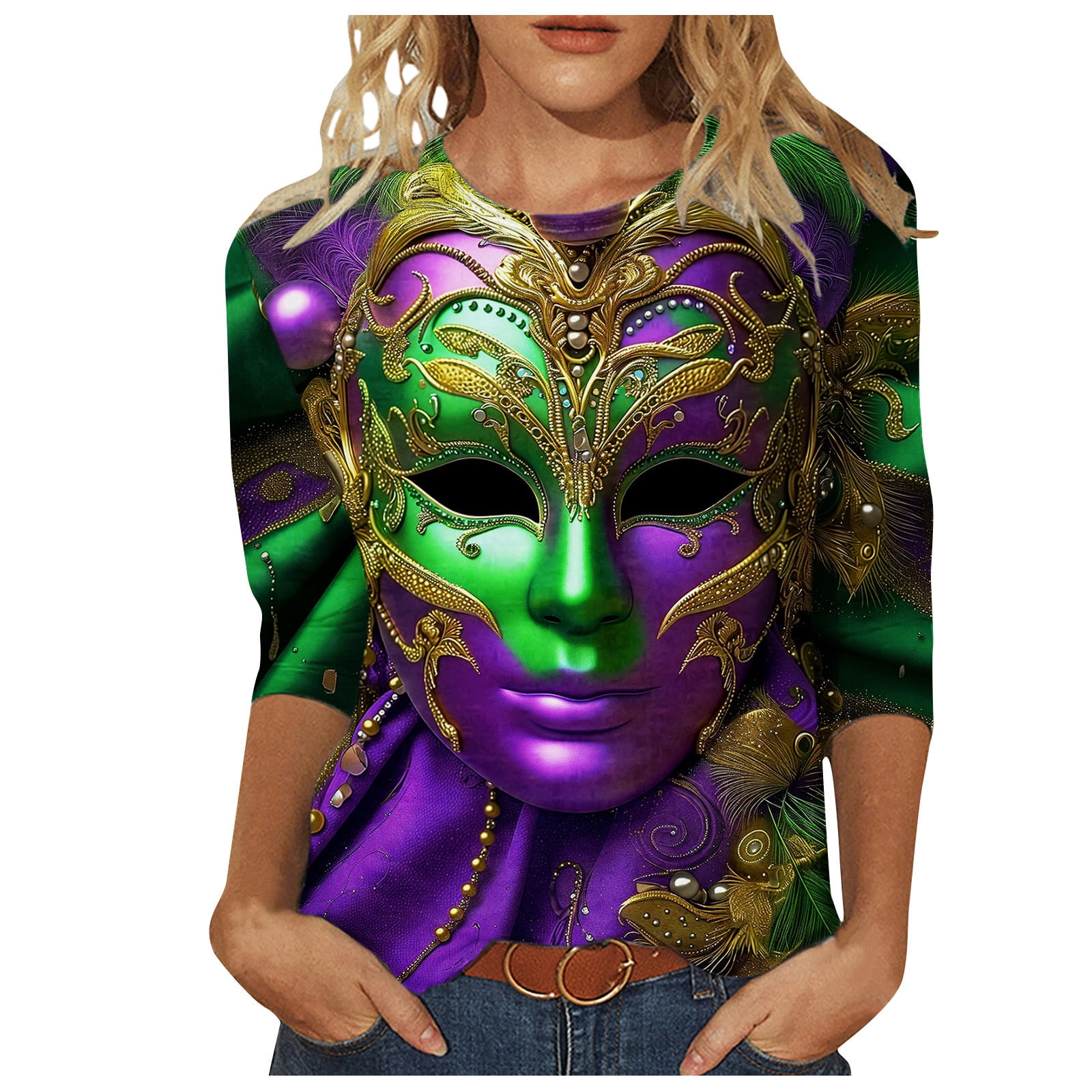 Ashosteey 2024 Mardi Gras Shirt for Women Carnival Themed Outfit Party ...
