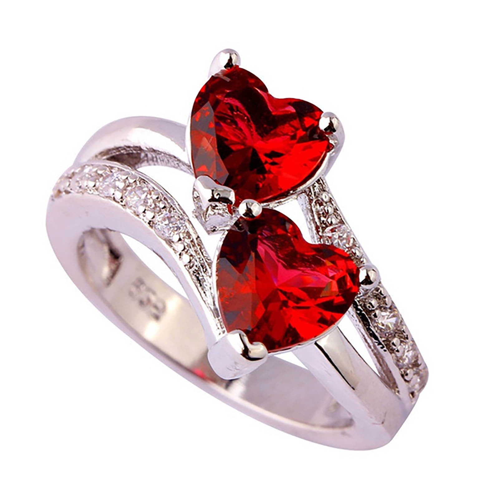 Ashosteey Birthstone Rings For Women Plated Heart Cubic Zirconia Rings For Women Wedding