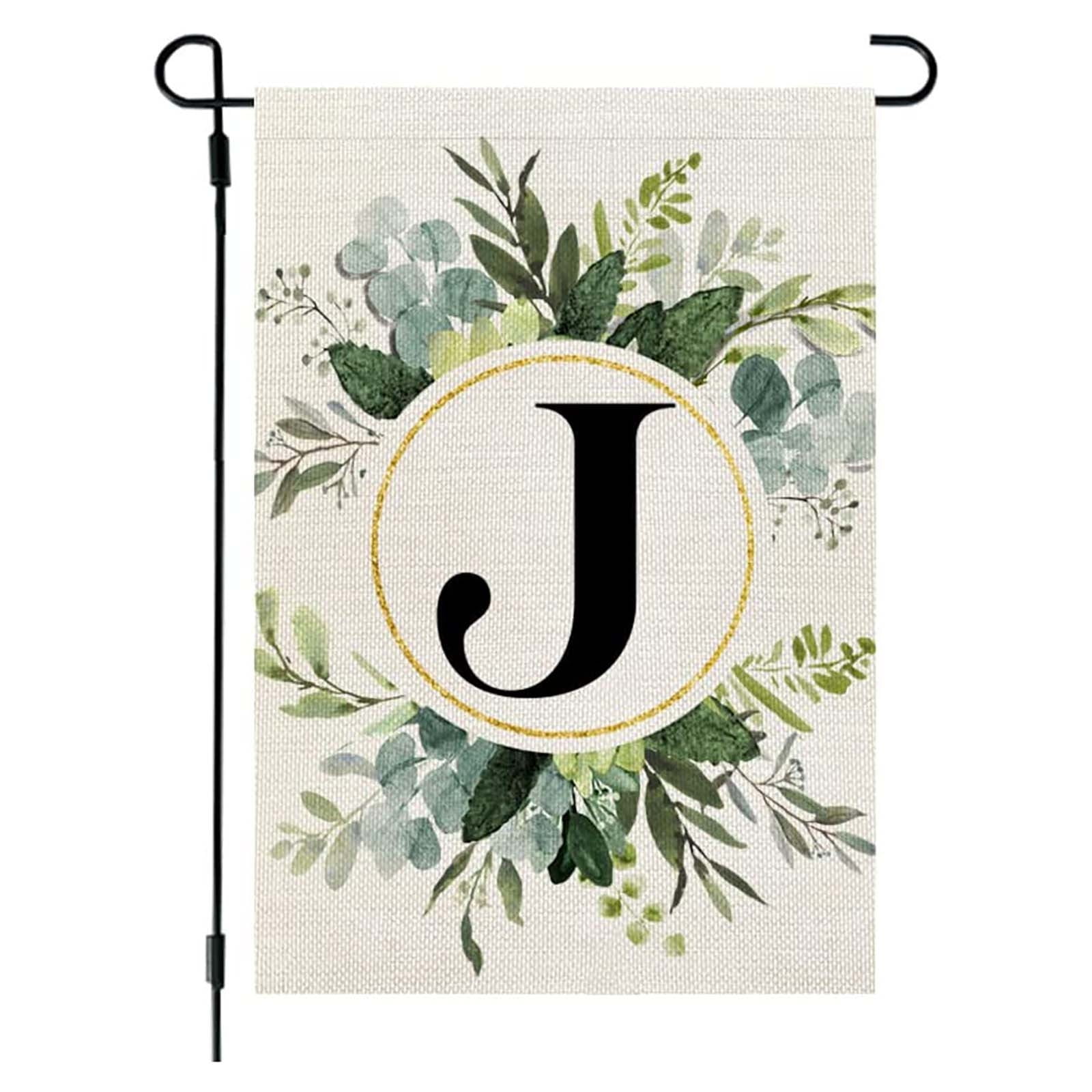 Ashosteey Monogram Letter Small Garden Flag,Spring Green Watercolor ...