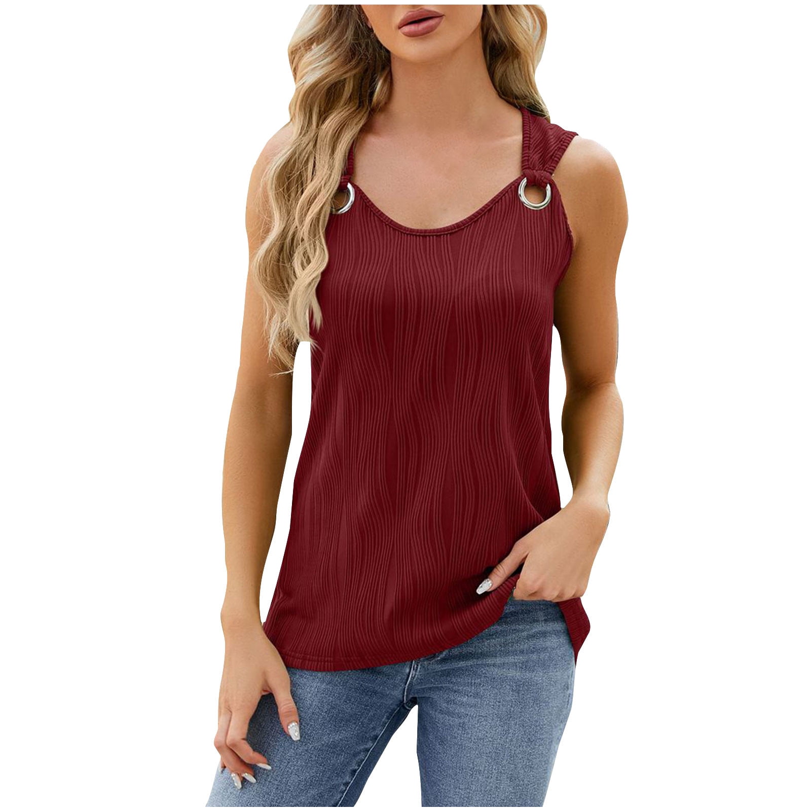 Ashosteey Women's Sleeveless Tank Top Cut Out O Ring Shirts Solid Tunic ...