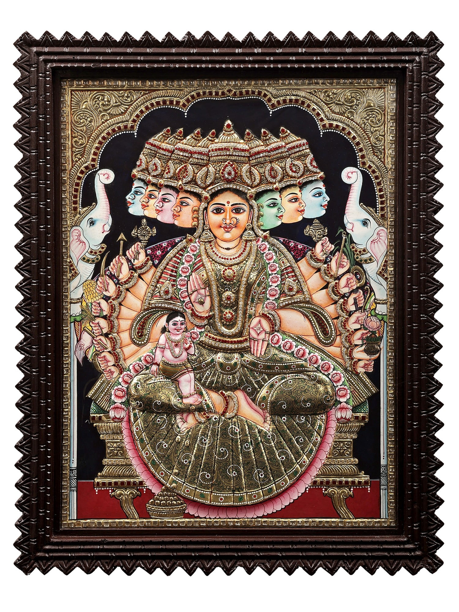 Ashtabhuja Gajalakshmi Tanjore Painting | Traditional Colors With 24K ...