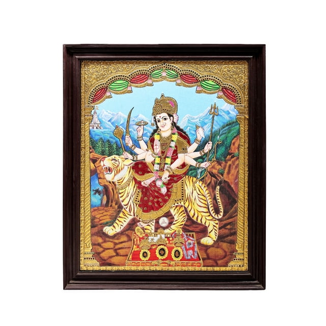 Ashtabhuja Goddess Durga Tanjore Painting | Traditional Colors With 24K ...