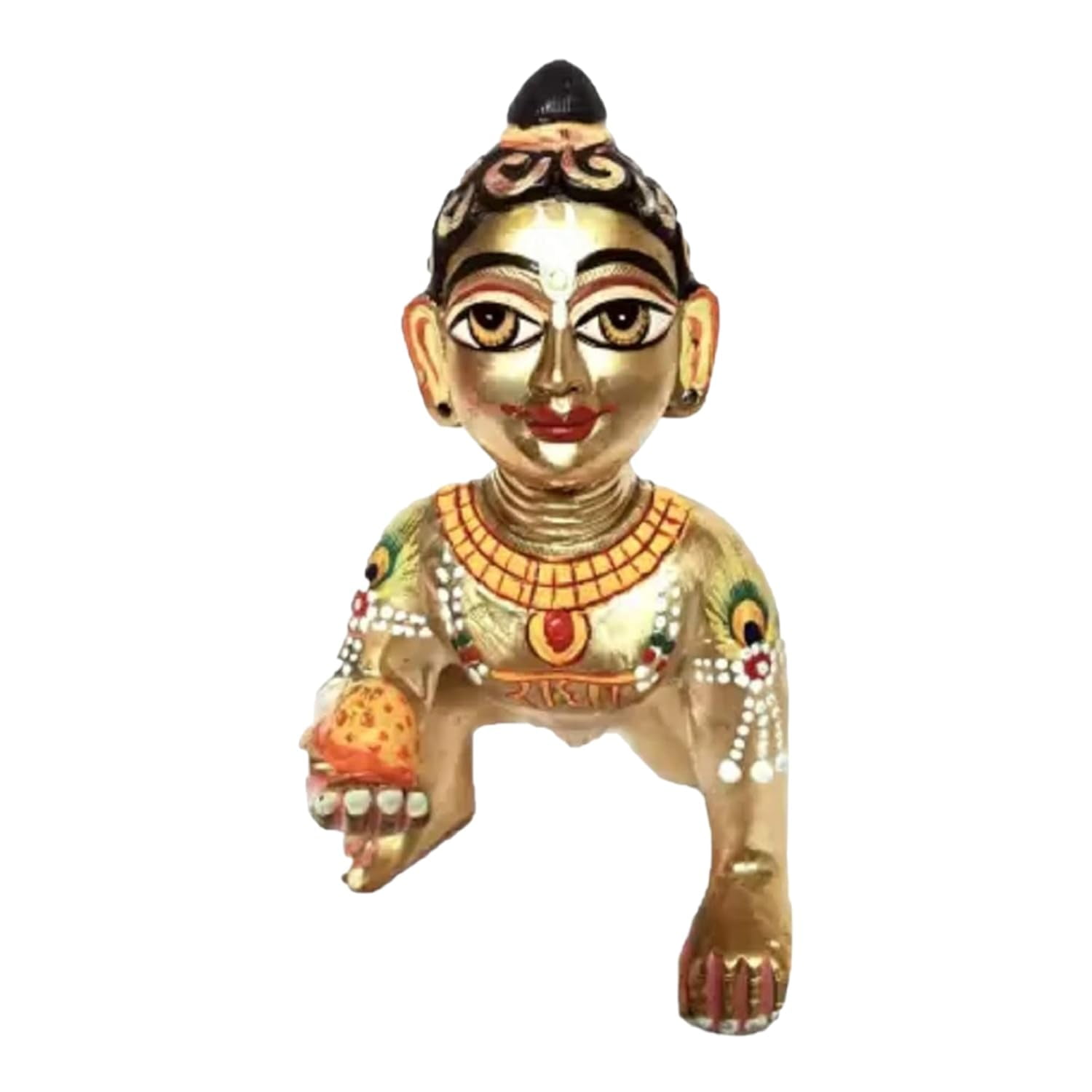 Ashtadhatu Brass Laddu Gopal Idol, Designing & Painting Bal Gopal, Gold, Metal Idol - 5 Inch ...