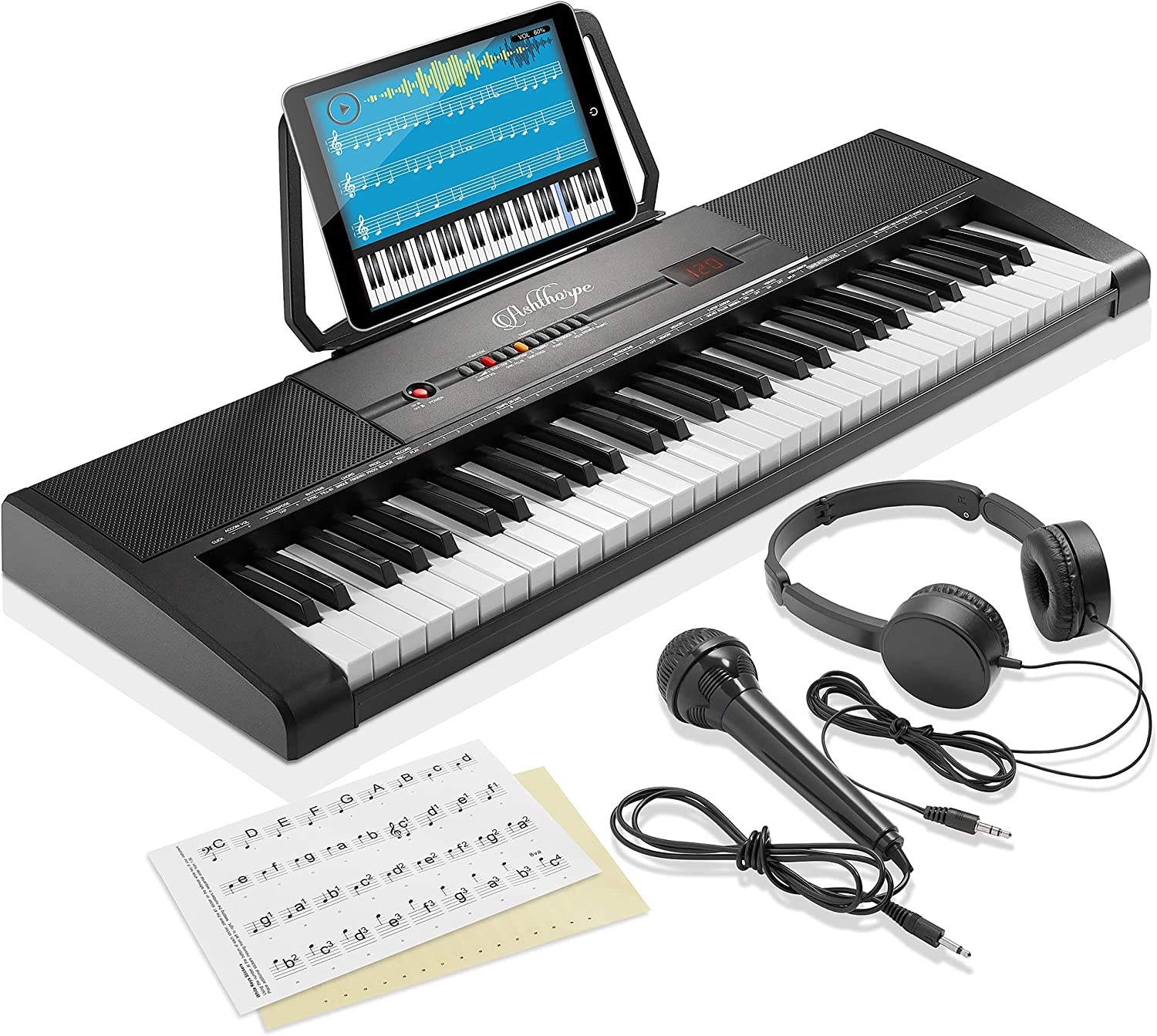 Ashthorpe 61-Key Digital Electronic Keyboard Piano, Portable Beginner ...