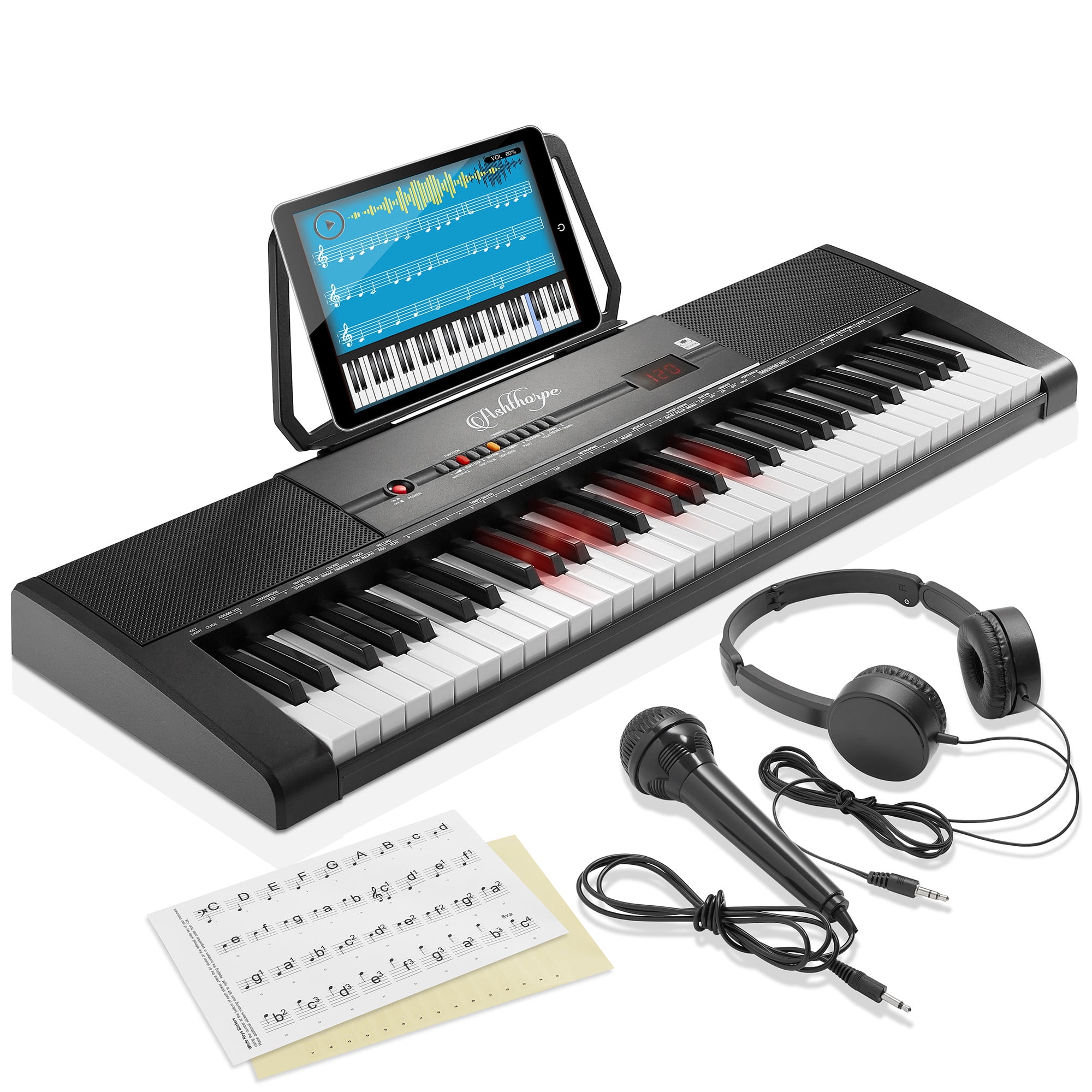 Ashthorpe 61-Key Electronic Keyboard, Light Up Keys, Beginner Music Kit ...