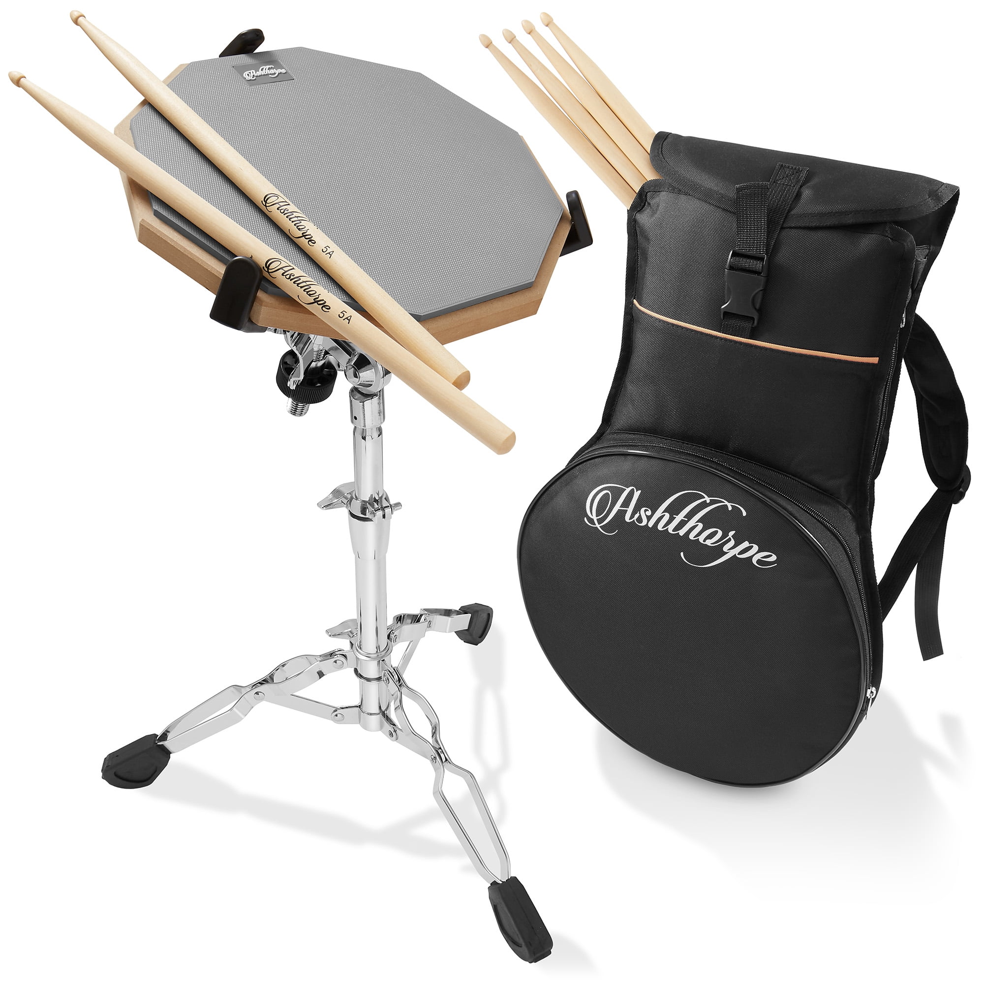 Ashthorpe Drum Practice Pad Set with Stand, Gray - 12" Double-Sided ...