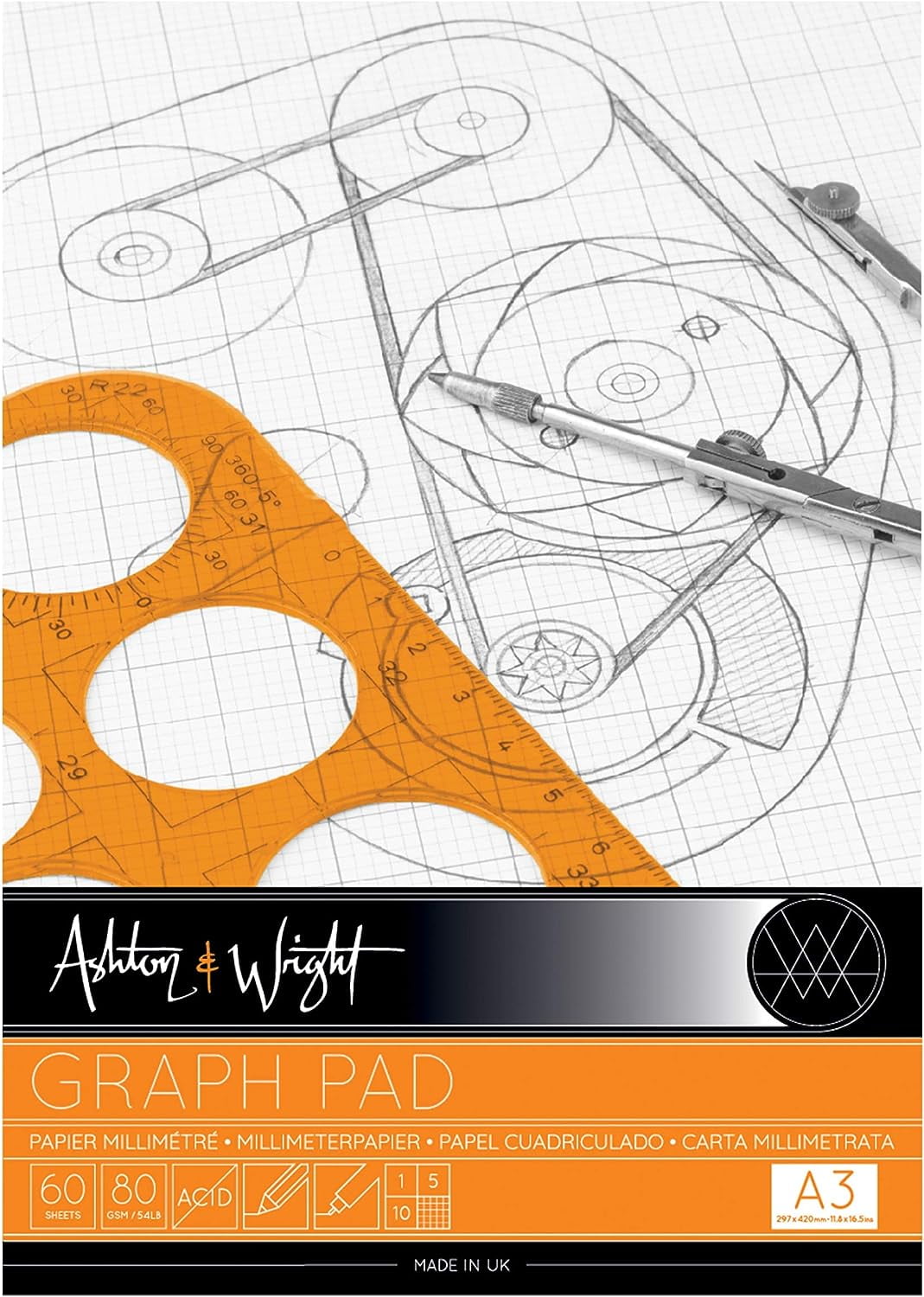 Ashton and Wright - A3 Grey-Grid Graph Pad - 80gsm Paper - 60 Sheets ...
